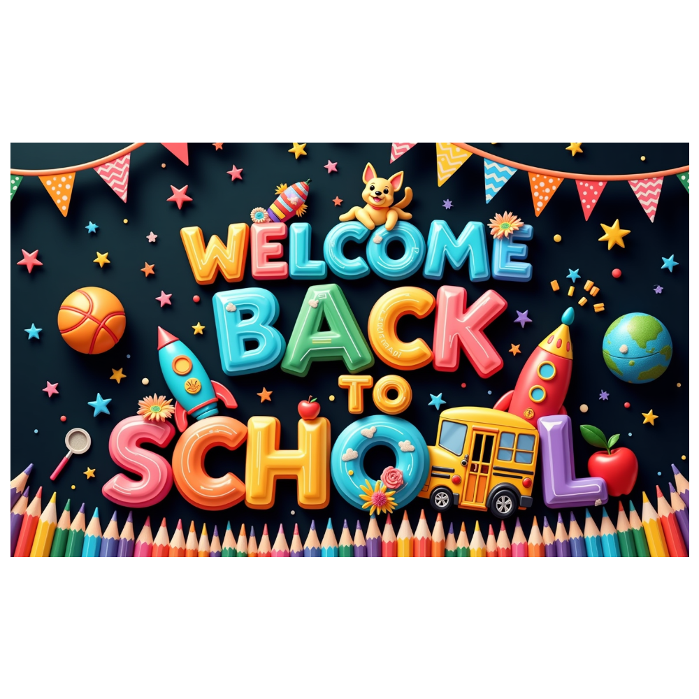 Decorative Design Welcome Banner Colorful Letters Globe Decoration for ...
