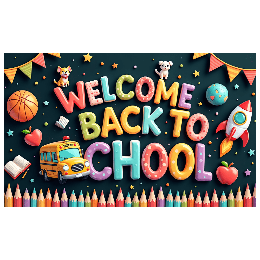 Decorative Design Welcome Banner Colorful Letters Globe Decoration for ...