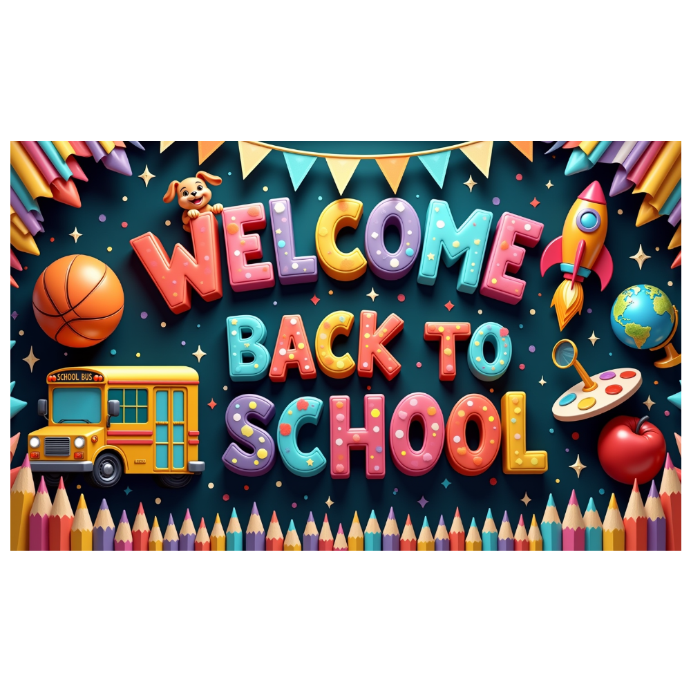 Decorative Design Welcome Banner Colorful Letters Globe Decoration for ...