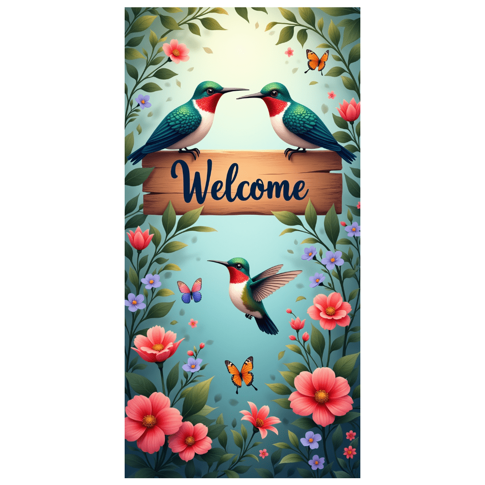 Decorative Design Welcome Banner Hummingbird Floral Wood Sign for Home ...