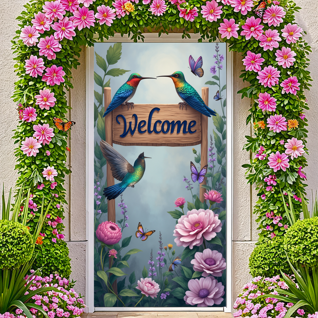 Decorative Design Welcome Banner Hummingbird Floral Wood Sign for Home ...