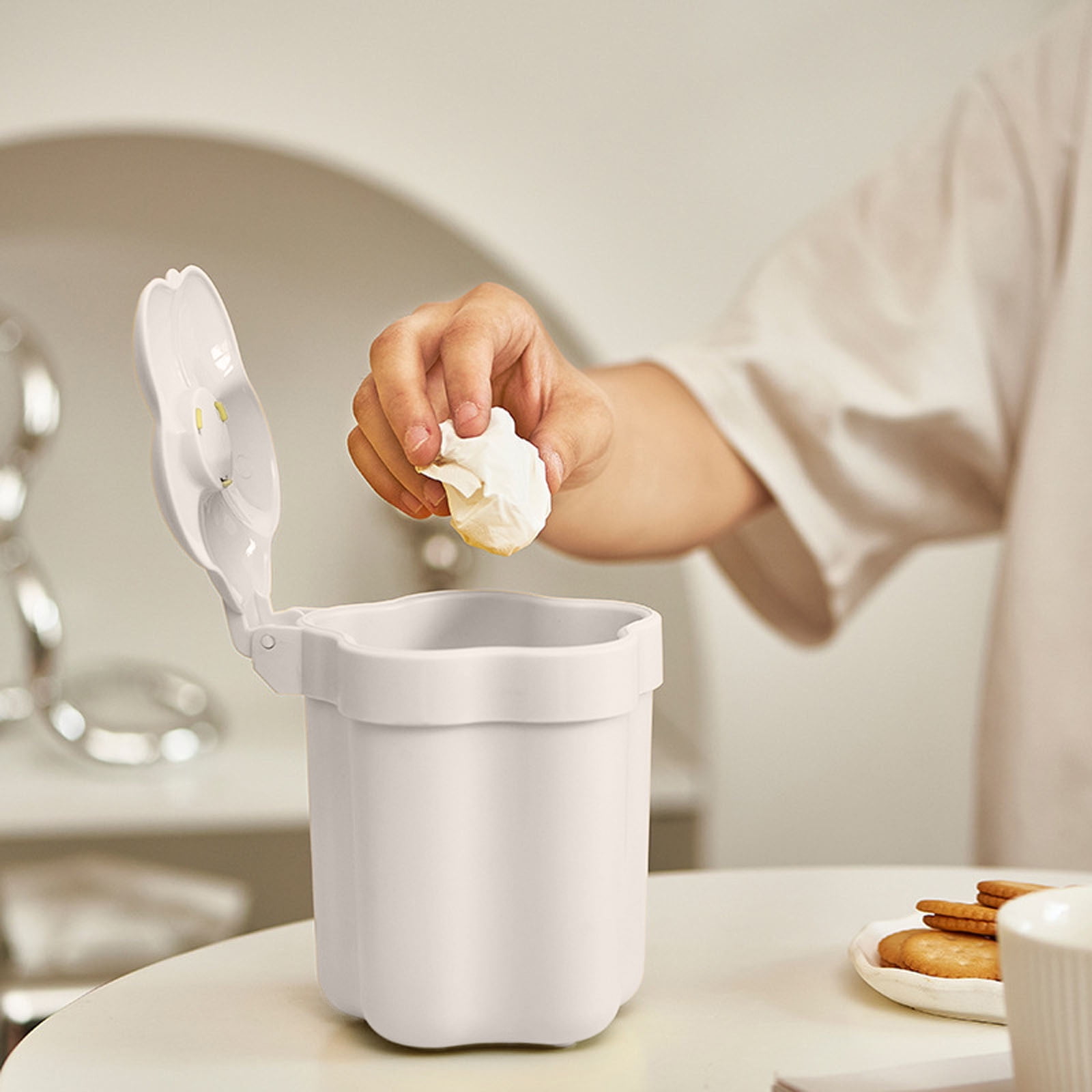Decorative Desktop Wastebasket With Lid Sturdy Mini Can For Kitchen ...