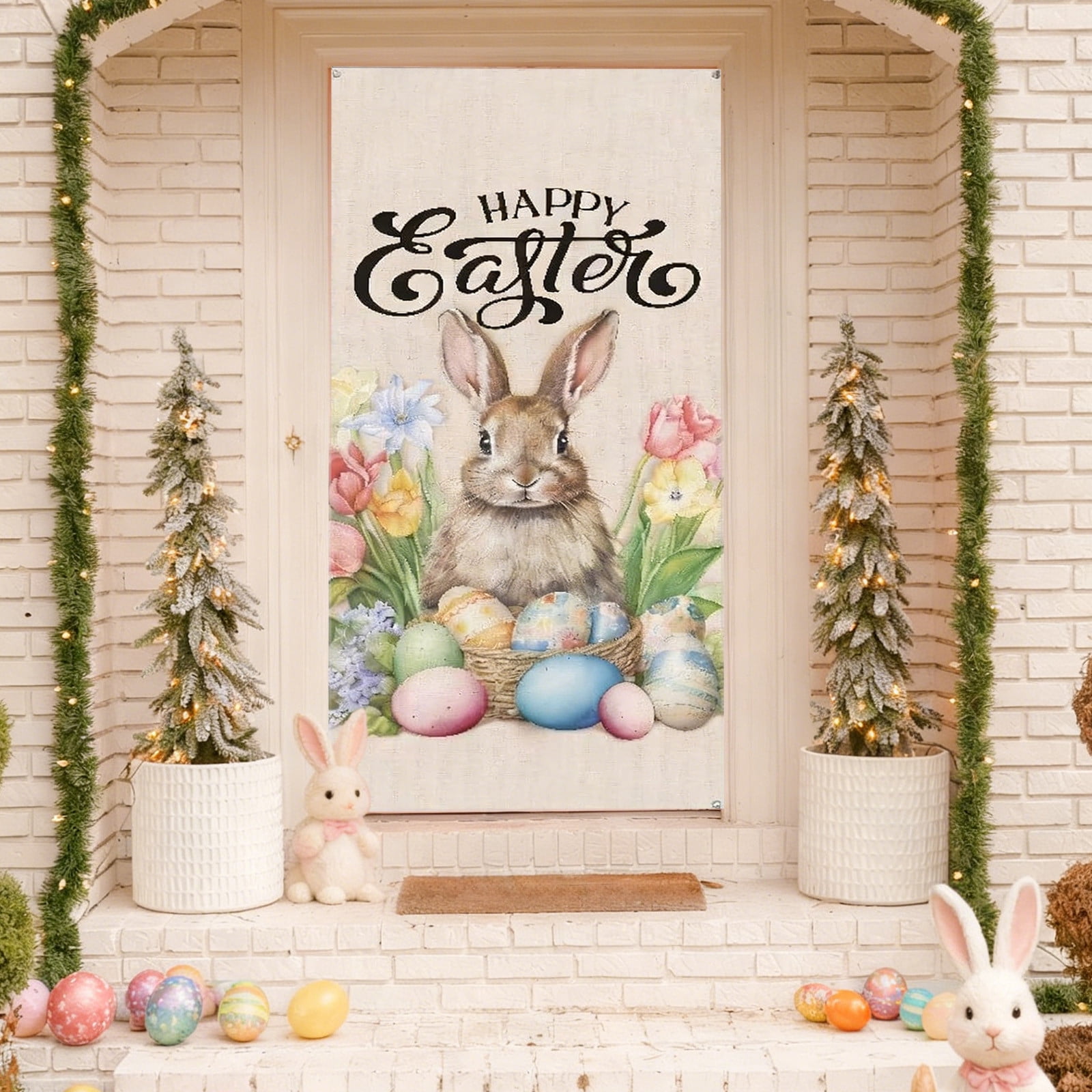 Decorative Easter Door Cover - Polyester Fabric Seasonal Banner with ...