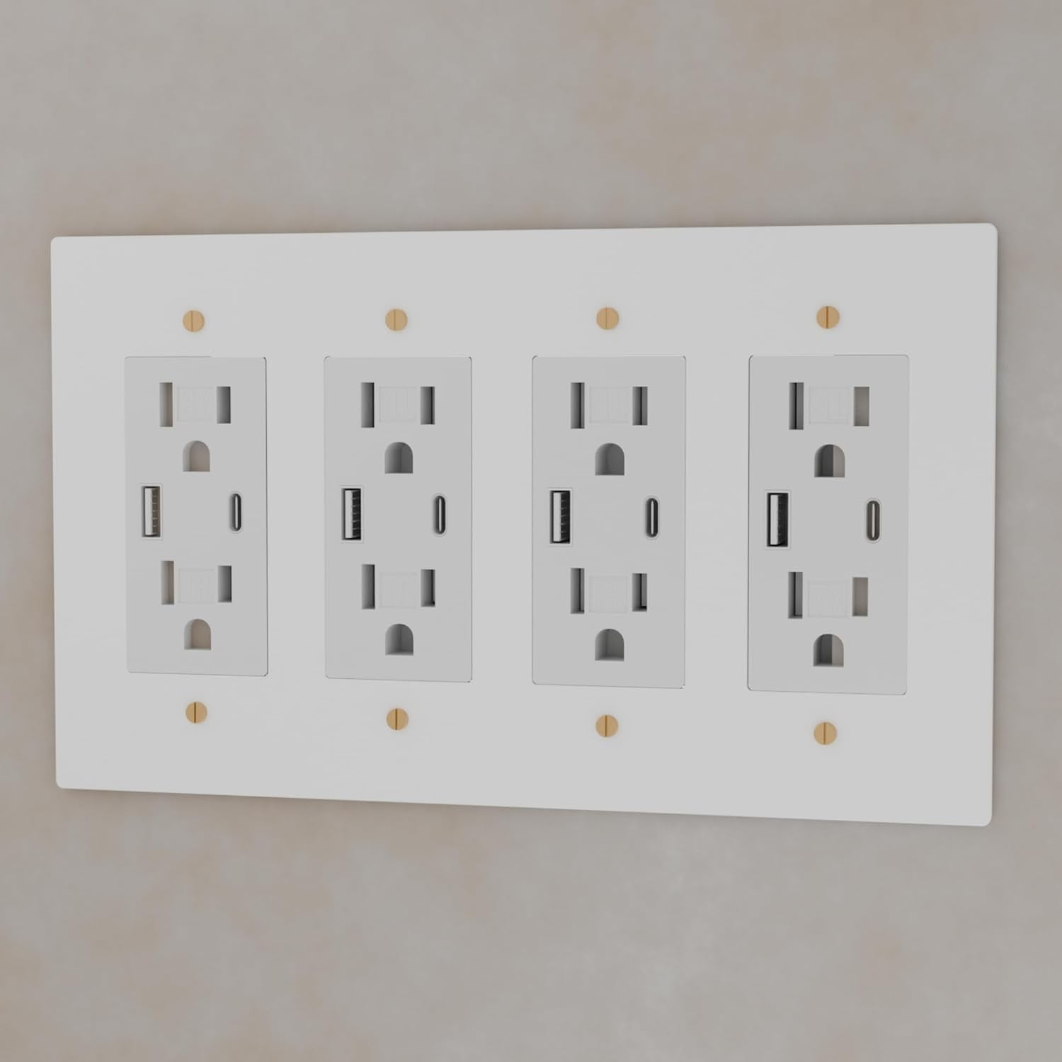 Decorative Electrical Wall Outlet - 100% Brass - 4 Gang,USB-C - White ...