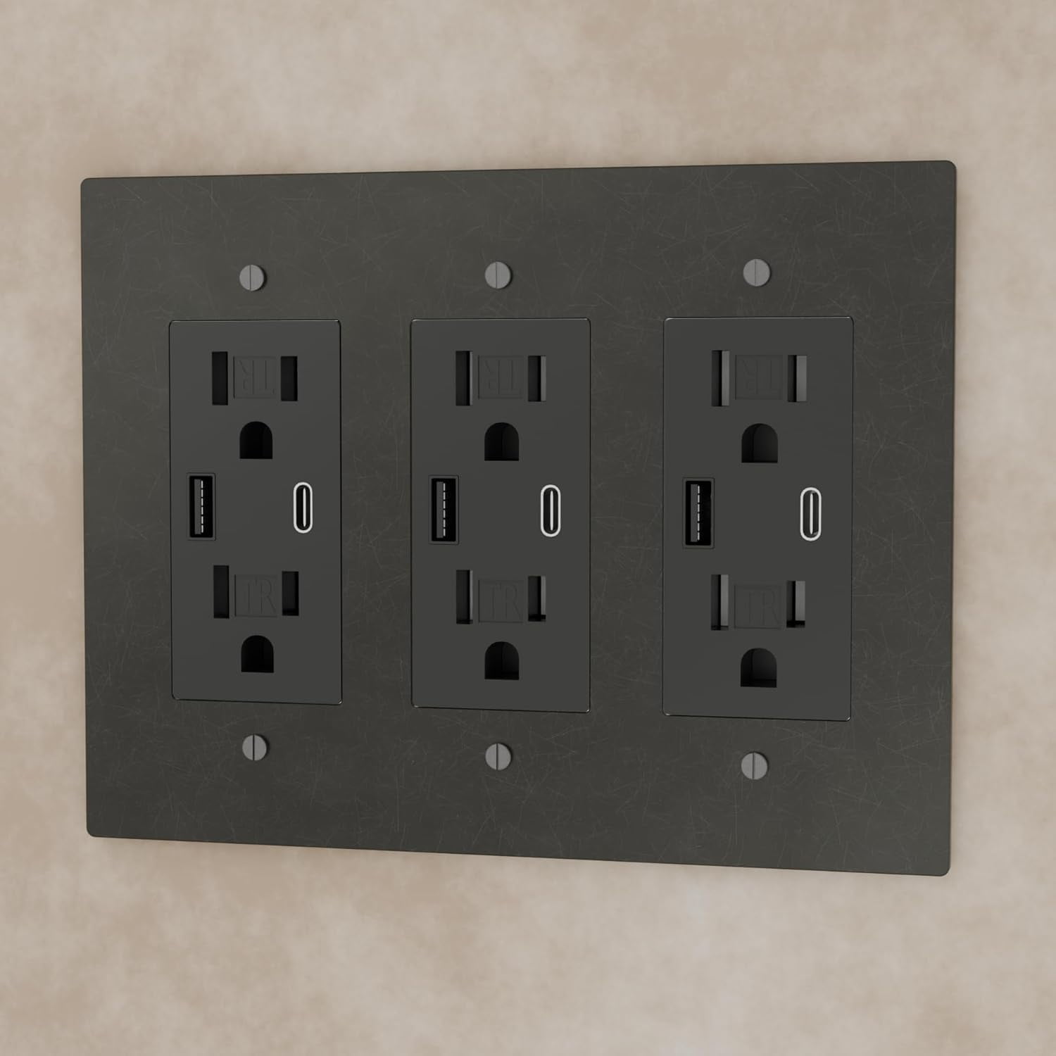 Decorative Electrical Wall Outlet - 3 Gang,USB-C - Bronze with Patina ...