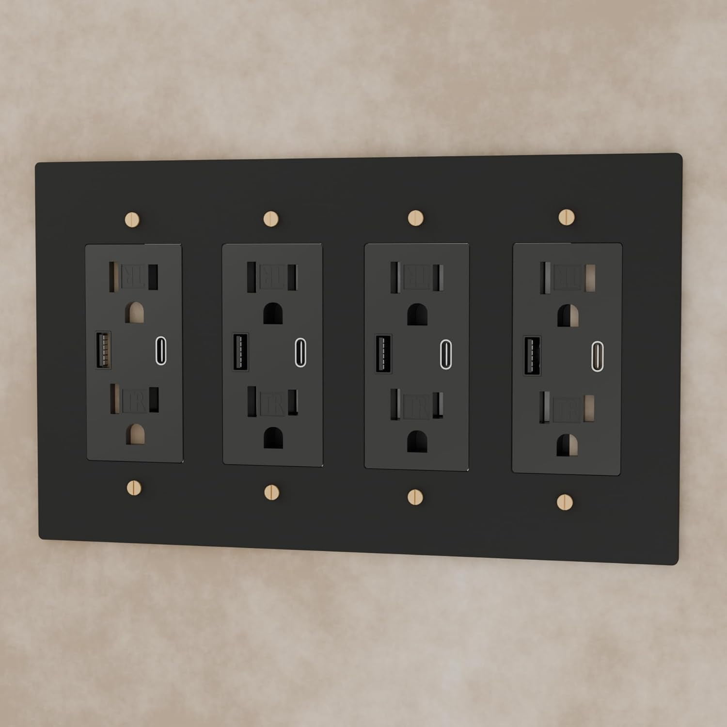 Decorative Electrical Wall Outlet - 4 Gang,USB-C - Night Black with ...