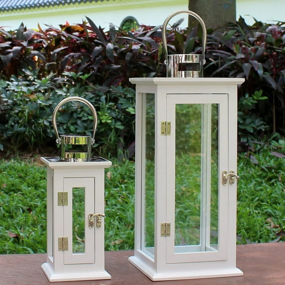 Decorative Elegant Wood Hurricane Candle Lantern with Stainless Top and ...