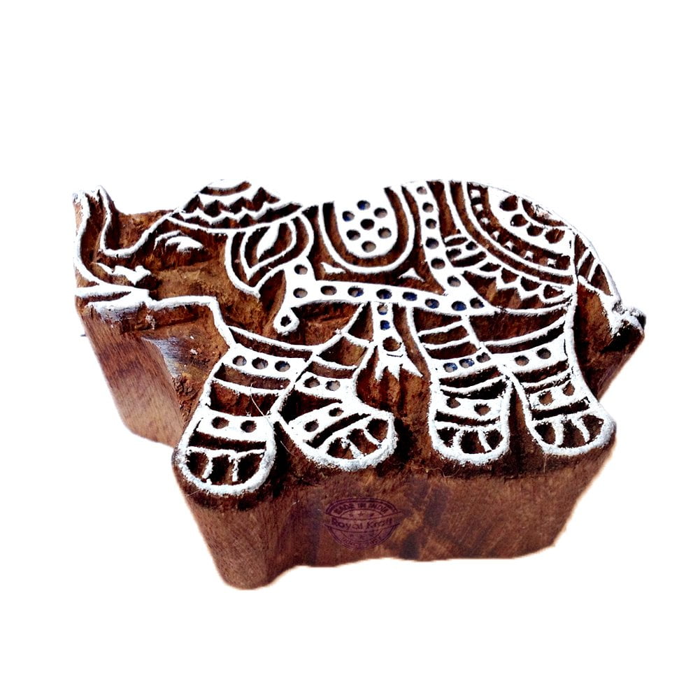 Decorative Elephant Animal Motif Wood Block Print Stamp - DIY Henna ...