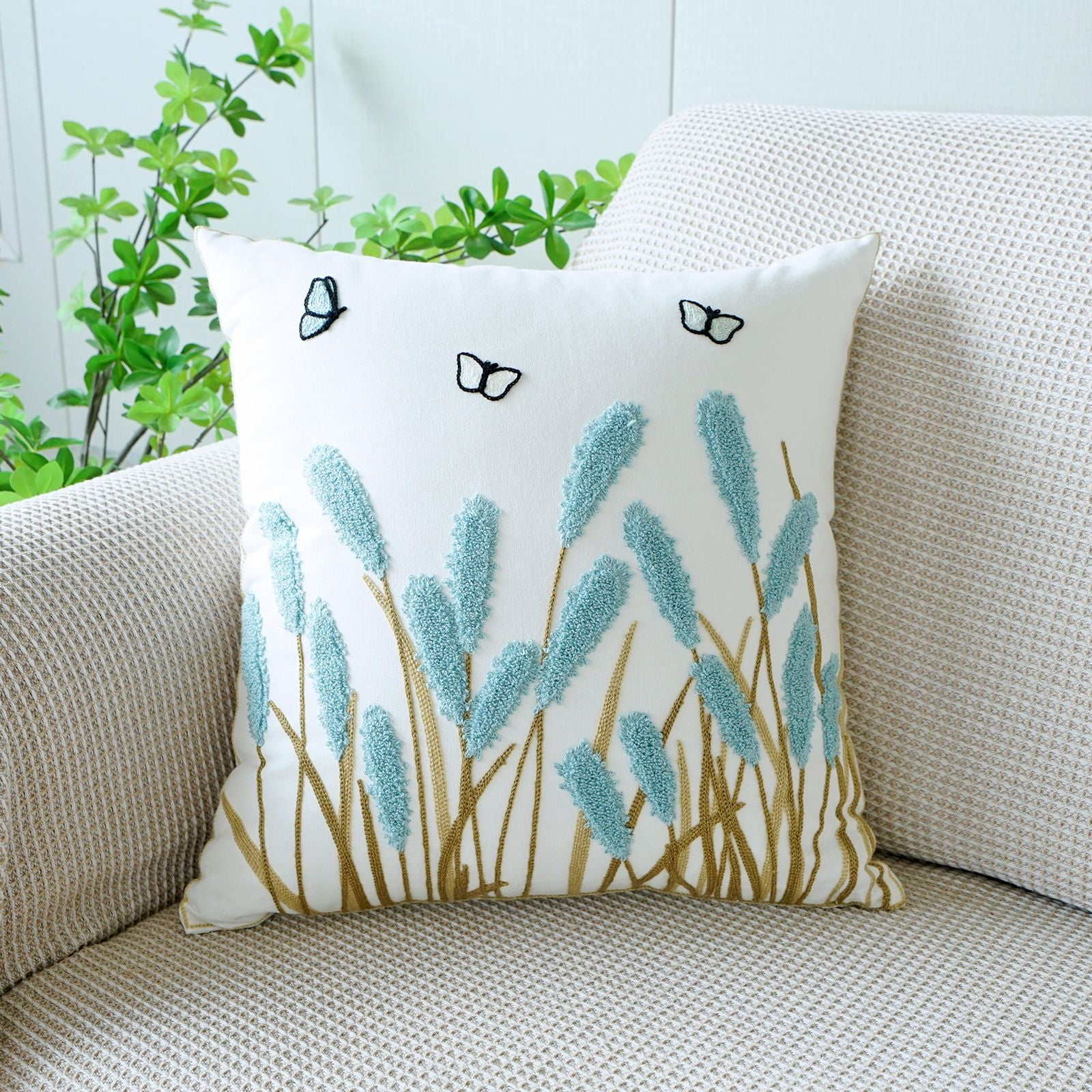 Decorative Embroidered Throw Pillow Covers with Botanical & Floral ...