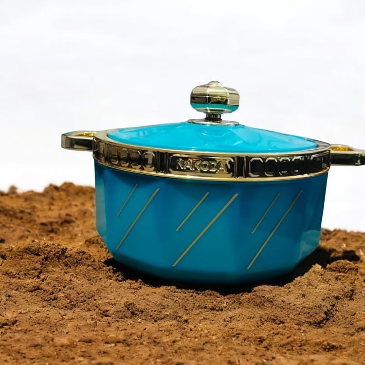 Decorative Enamel Casserole Dish Turquoise Blue Floral Embossed Brass ...