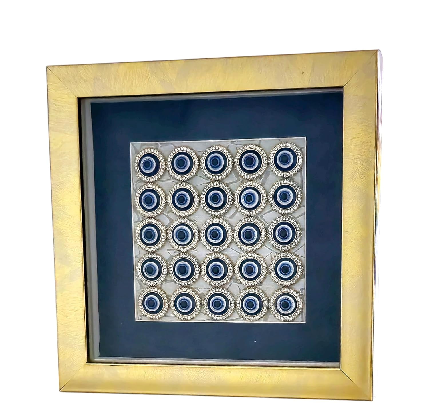 Decorative Evil Eye Wall Art Gold Frame with Navy Blue Mat 25 Crystal ...