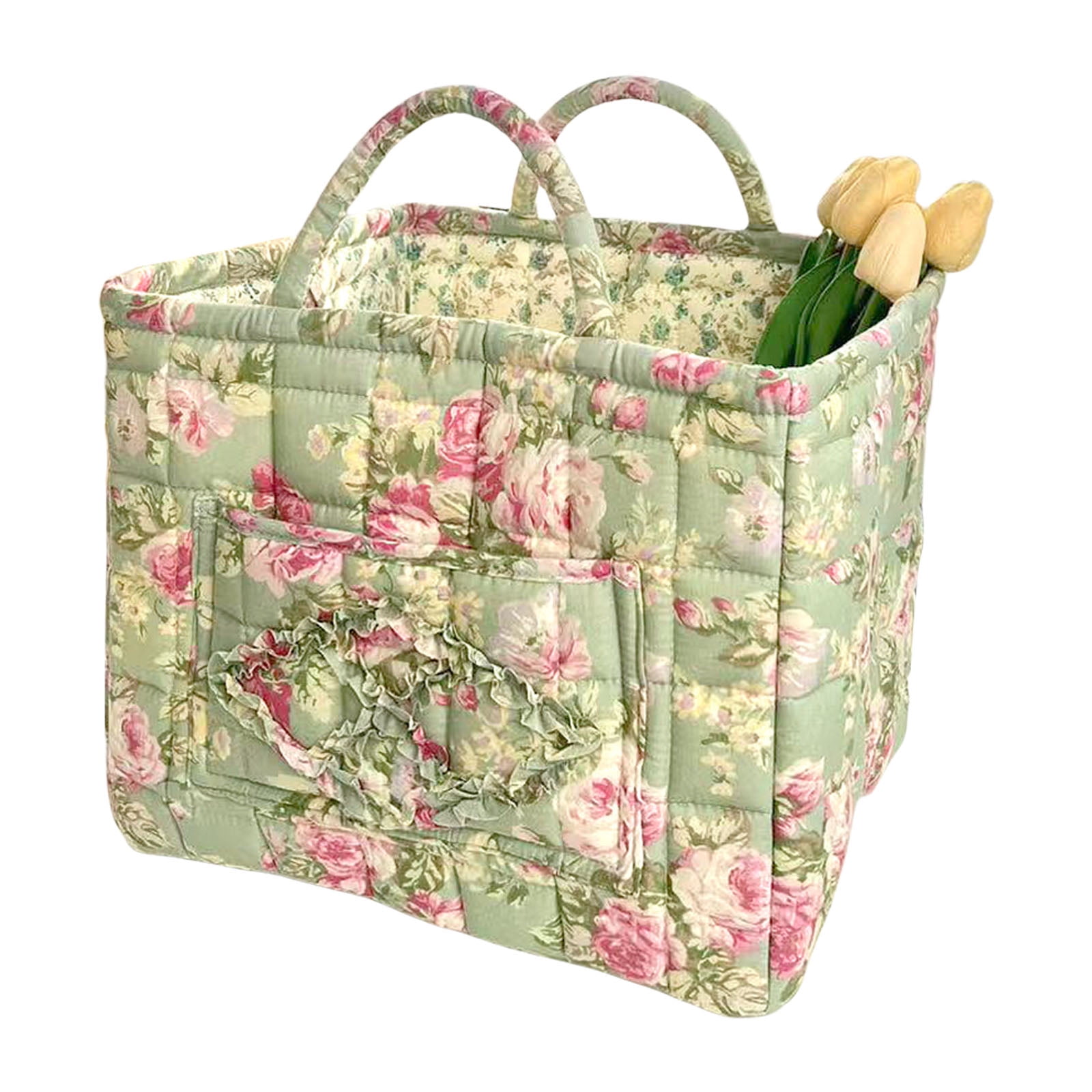 Quilted Cloth Storage Basket with Handles Portable Foldable Laundry ...