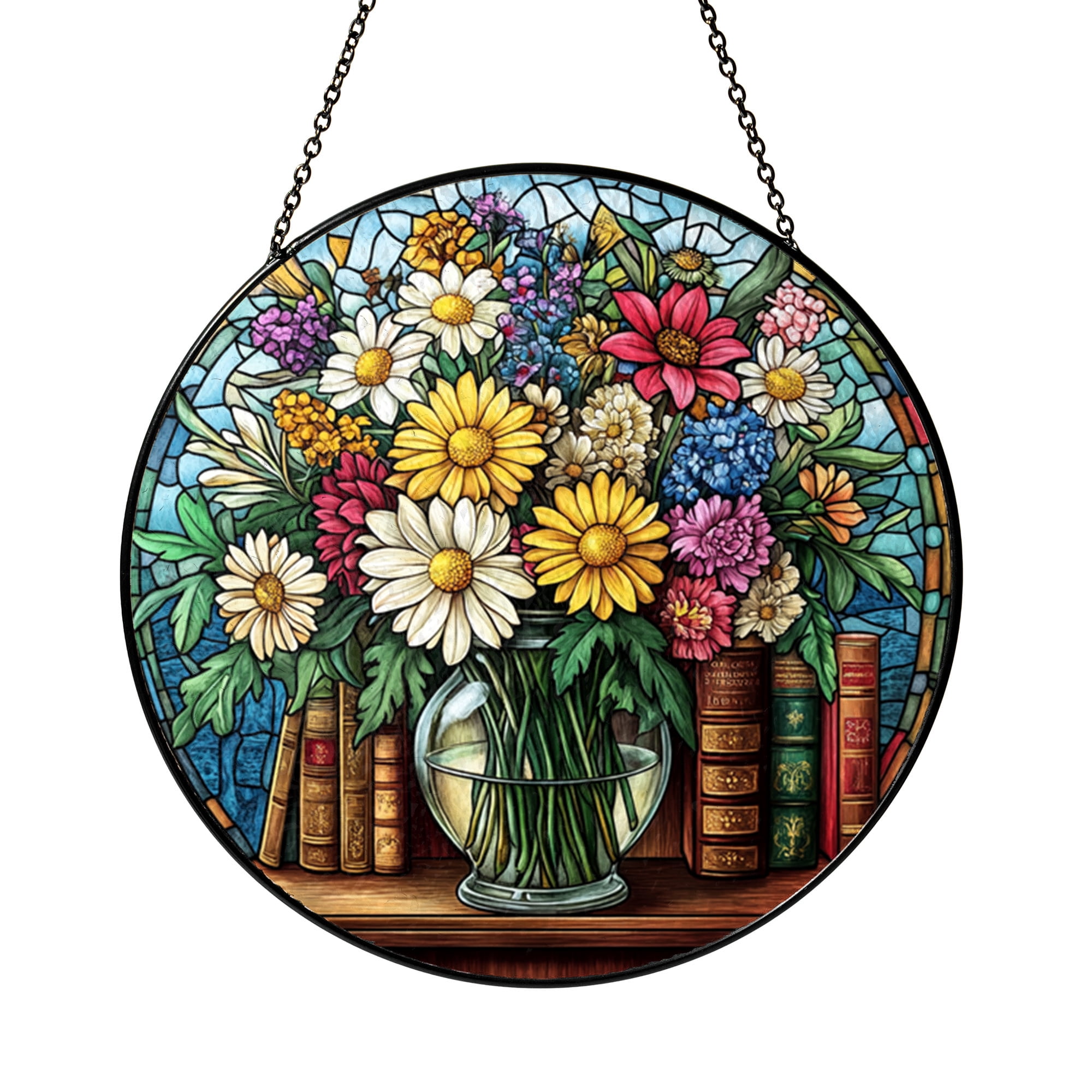 Decorative Fantasy Book and Floral Stained Glass Style Suncatcher ...