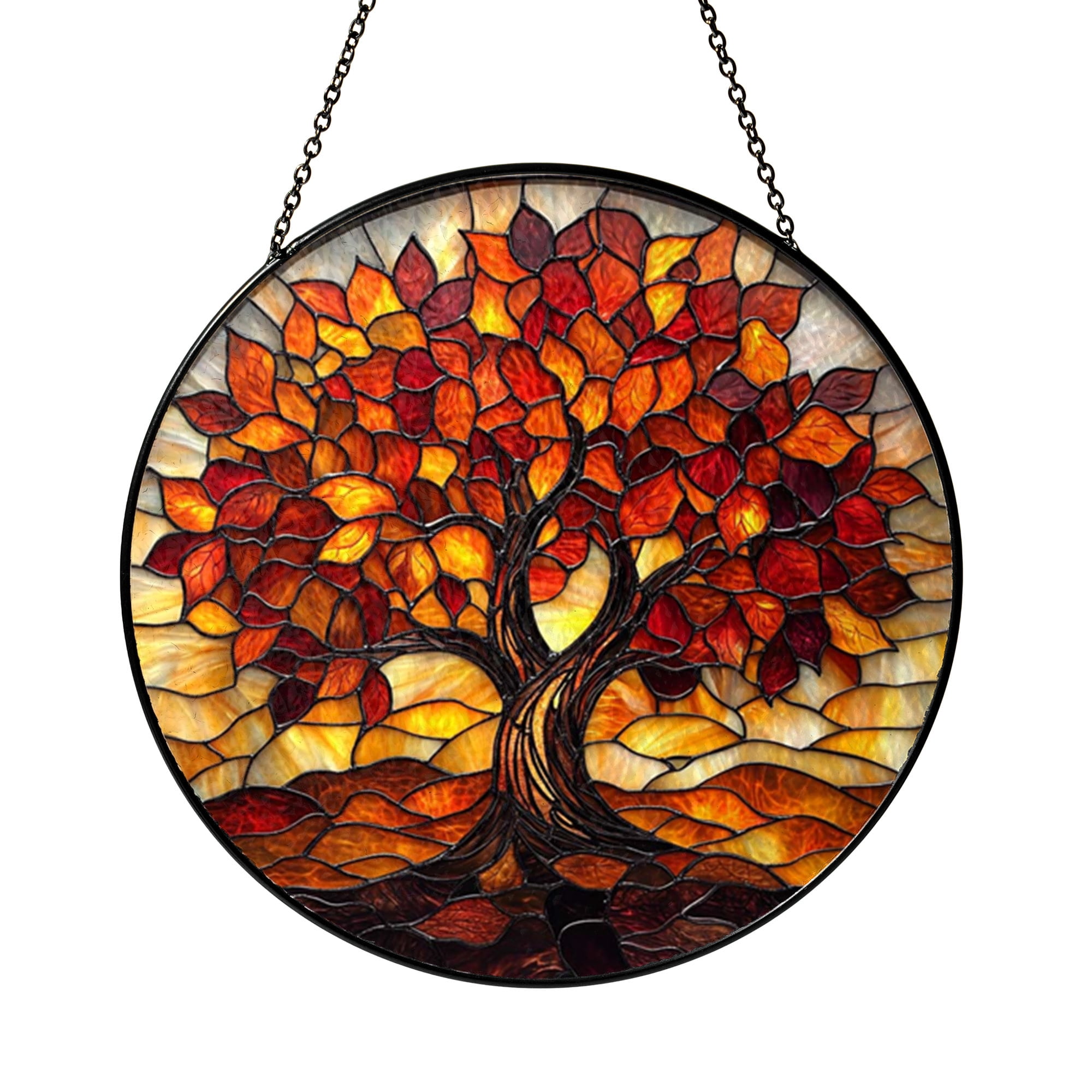 Decorative Fantasy Fall Landscape Stained Glass Style Suncatcher ...