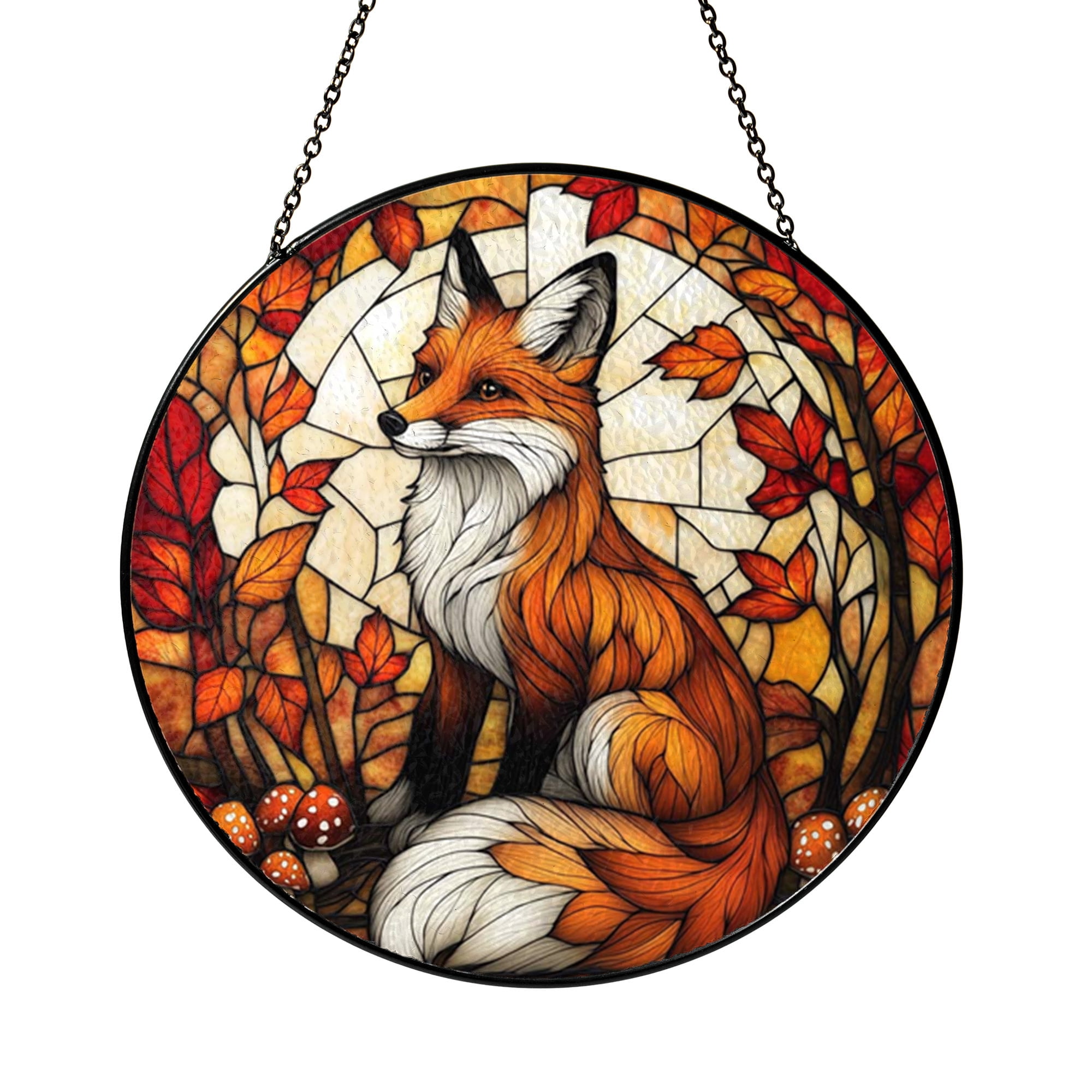 Decorative Fantasy Fox Stained Glass Style Suncatcher, Fall Forest ...