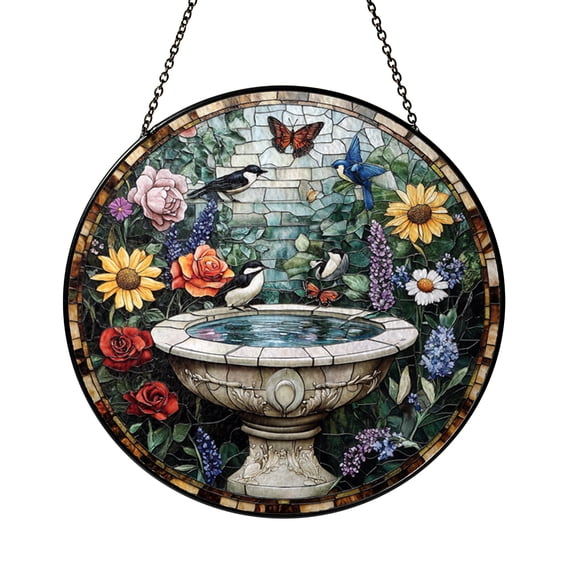 Decorative Fantasy Garden Landscape Stained Glass Style Suncatcher ...