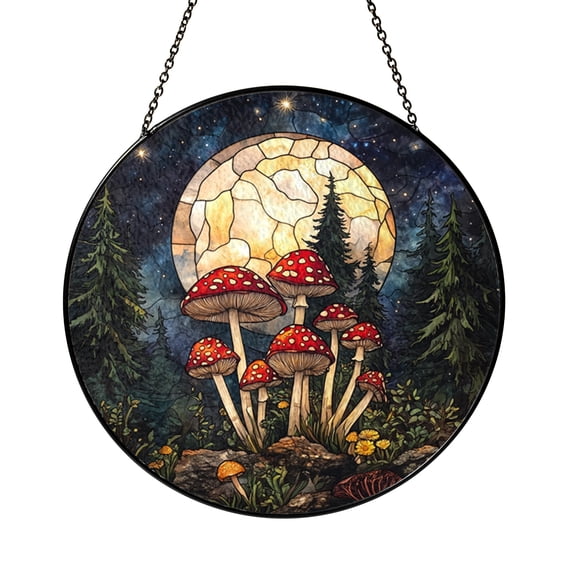 Decorative Fantasy Mushroom Stained Glass Style Suncatcher, Cottagecore ...