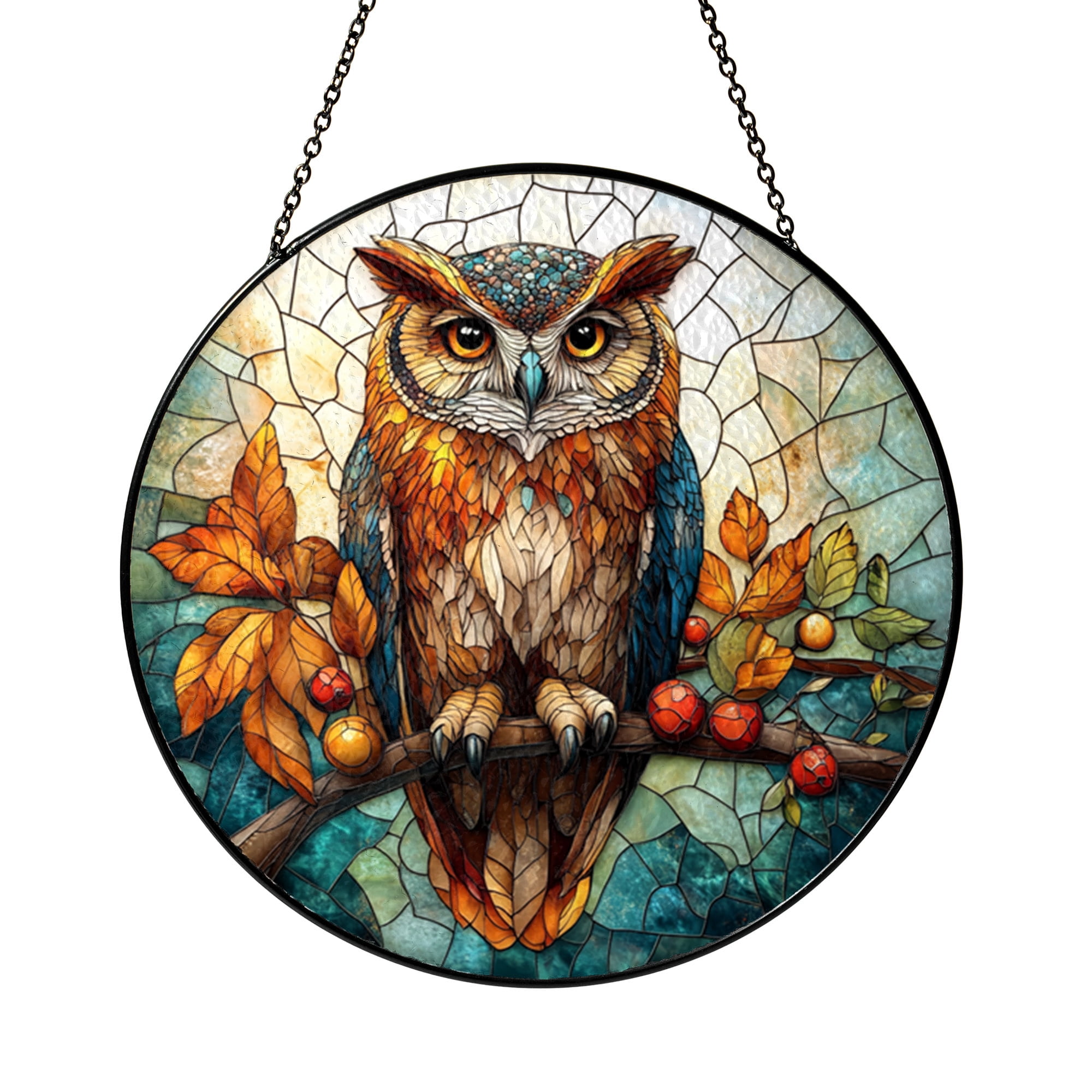 Decorative Fantasy Owl Stained Glass Style Suncatcher, Bird Window ...