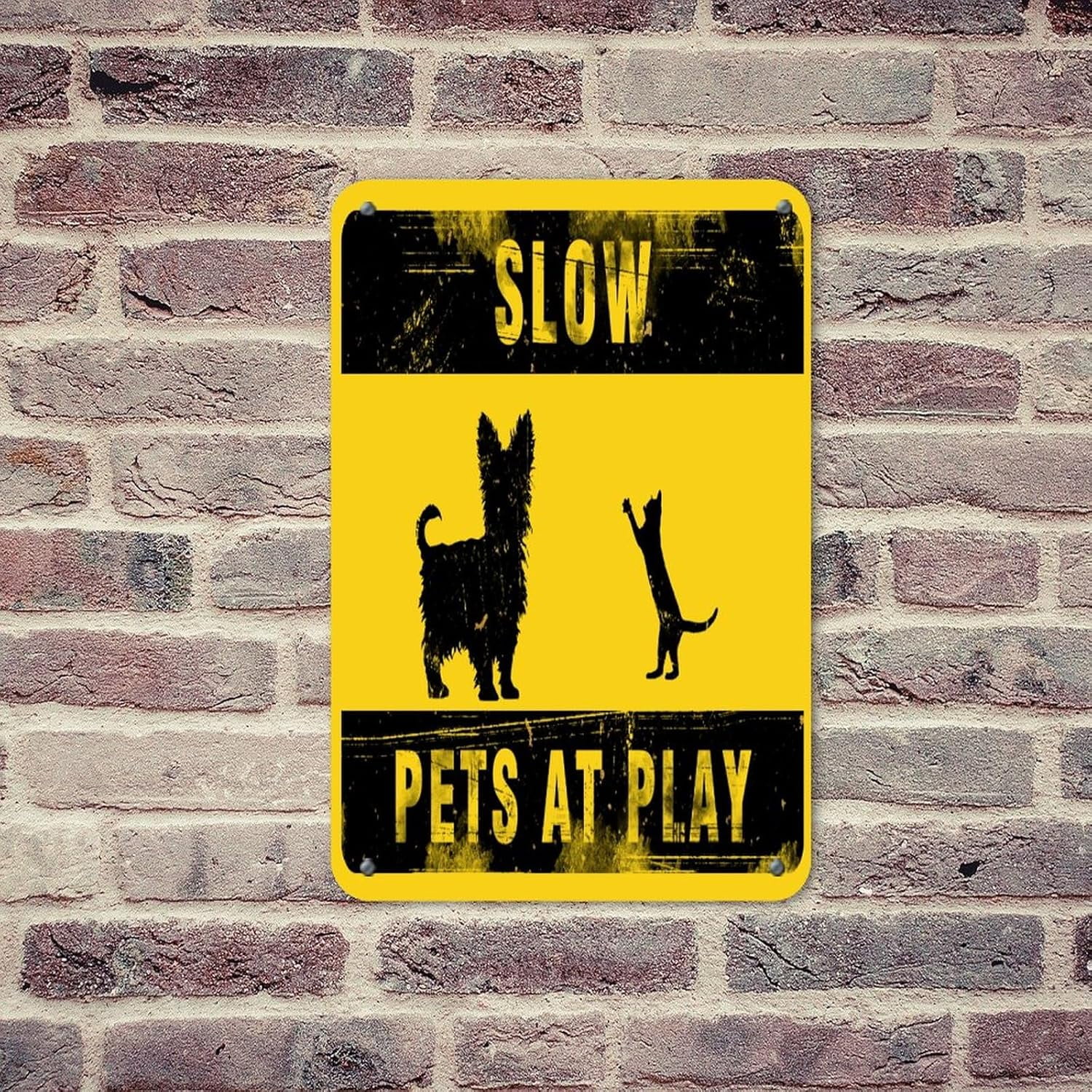 Decorative Farmhouse Tin Signs Slow Pets at Play Signs Warning Sign ...