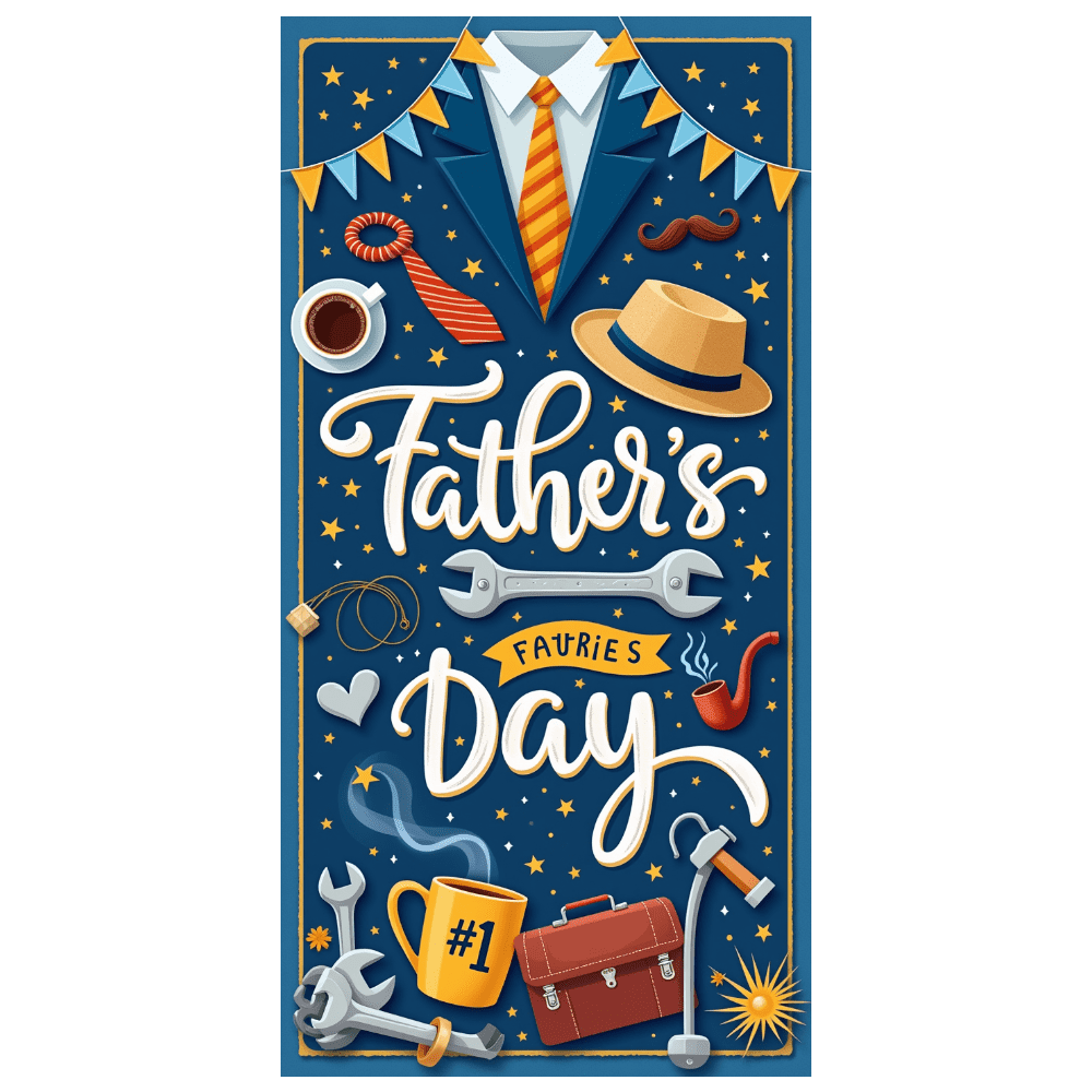 Decorative Father's Day Banner Cup Design Necktie Theme Festive ...
