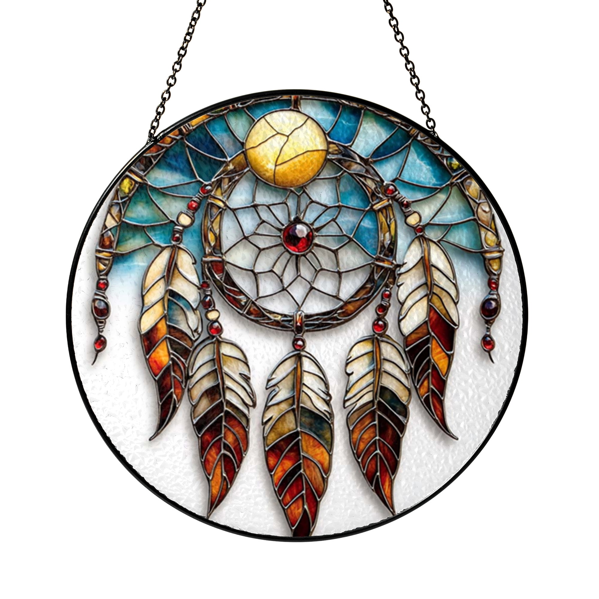 Decorative Feather Glass Suncatcher Panel, Boho Style Window Hanging ...