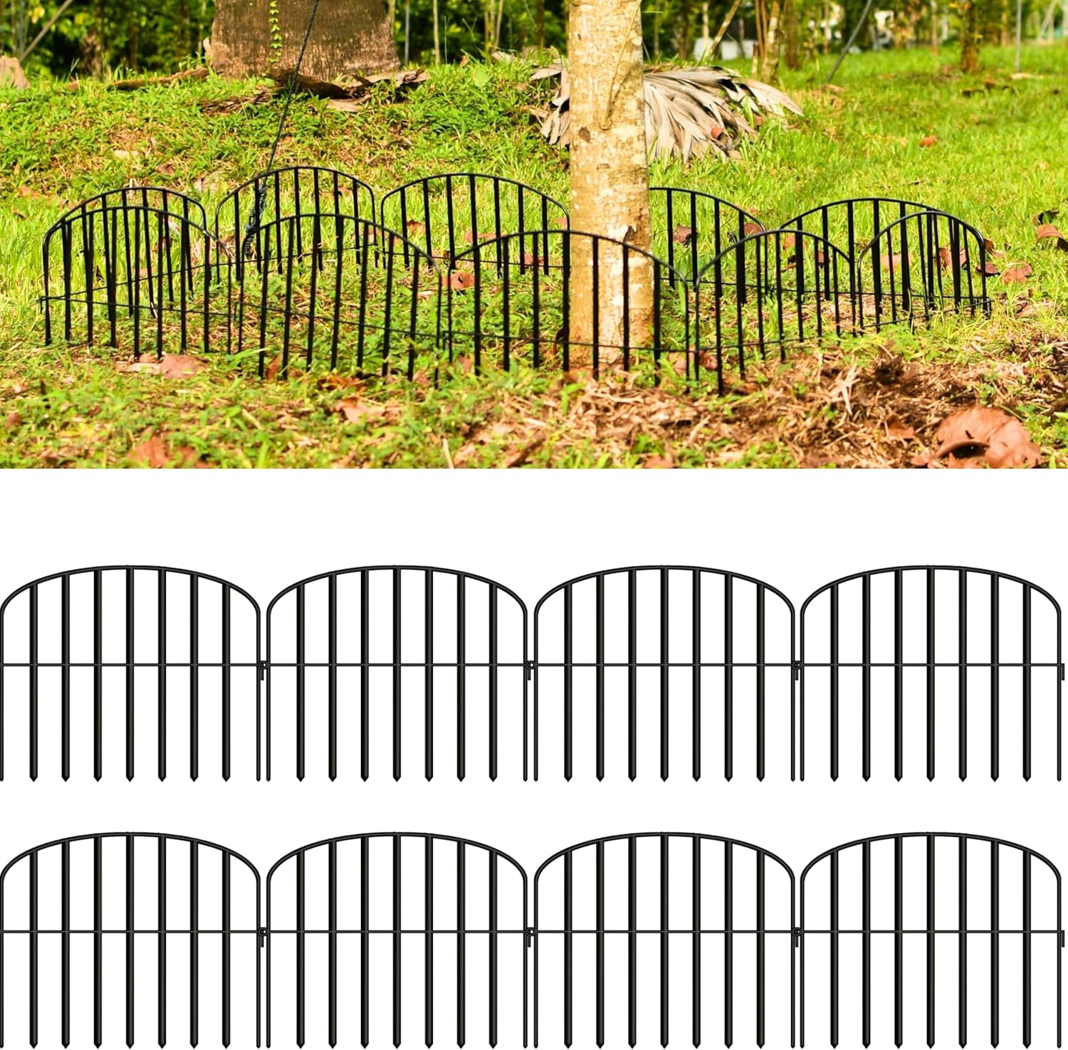 Decorative Fence (20 Panels) 13in(L) x 16.5in(H) Rustproof Black Metal ...