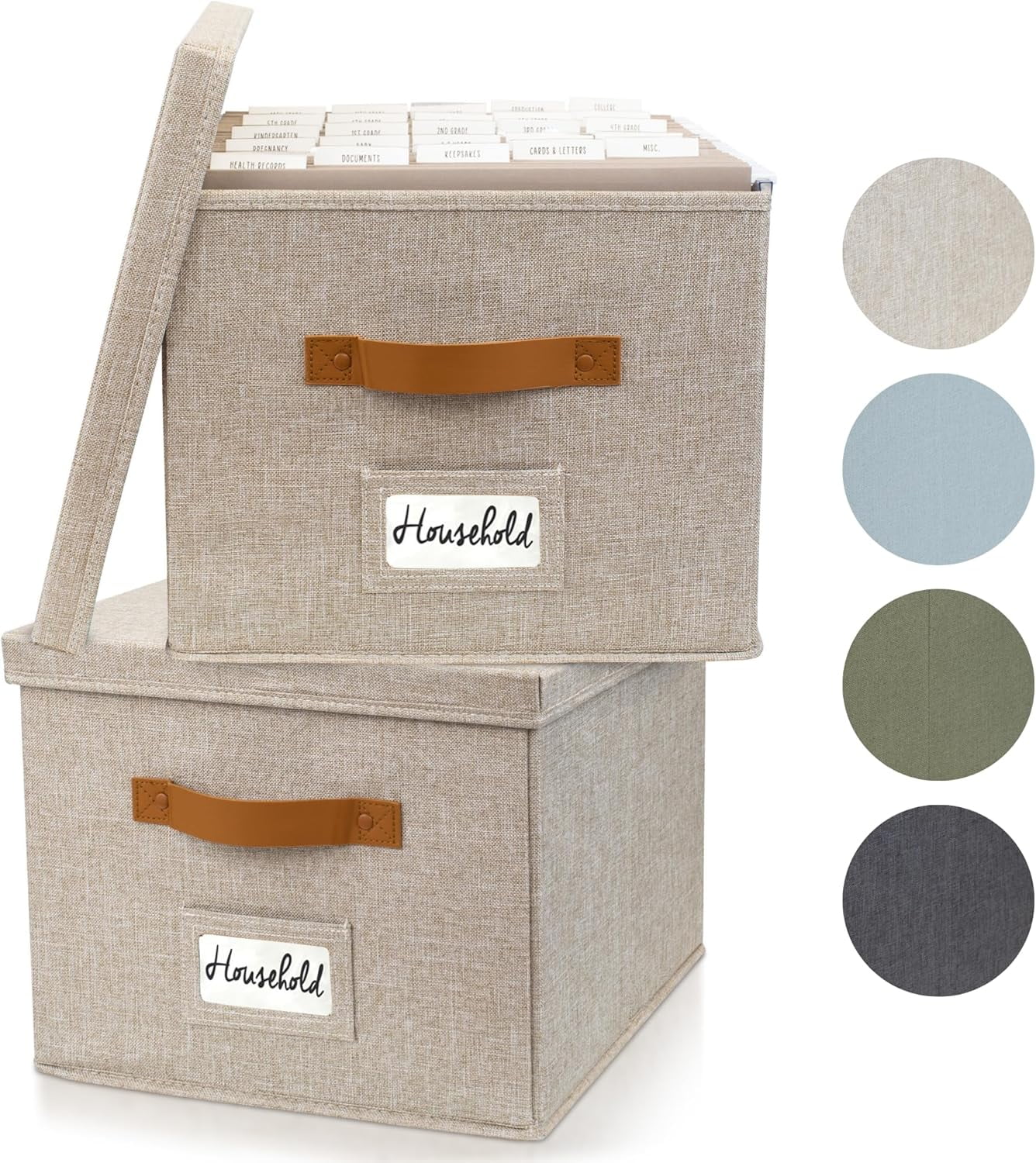 Decorative File Organizer Box Set of 2 - Collapsible Linen Filing ...