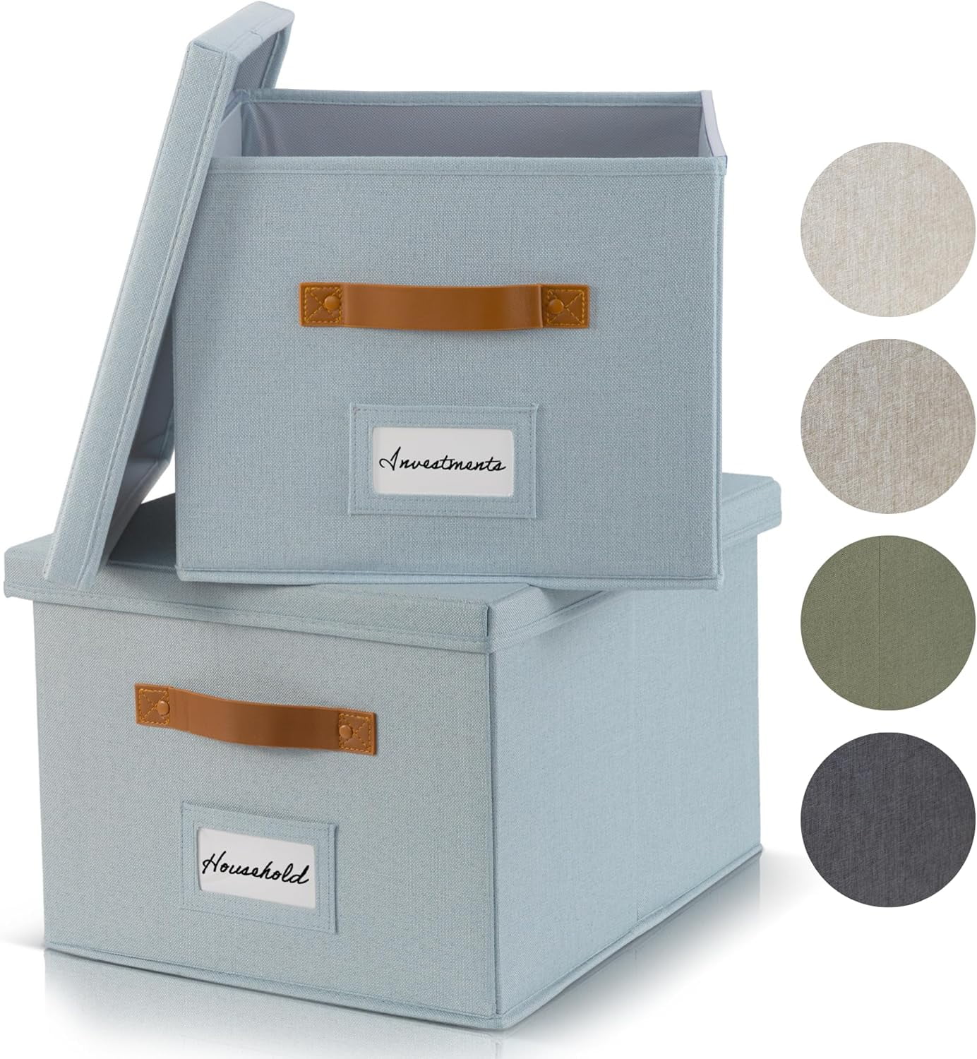 Decorative File Organizer Box Set of 2 - Collapsible Linen Filing ...