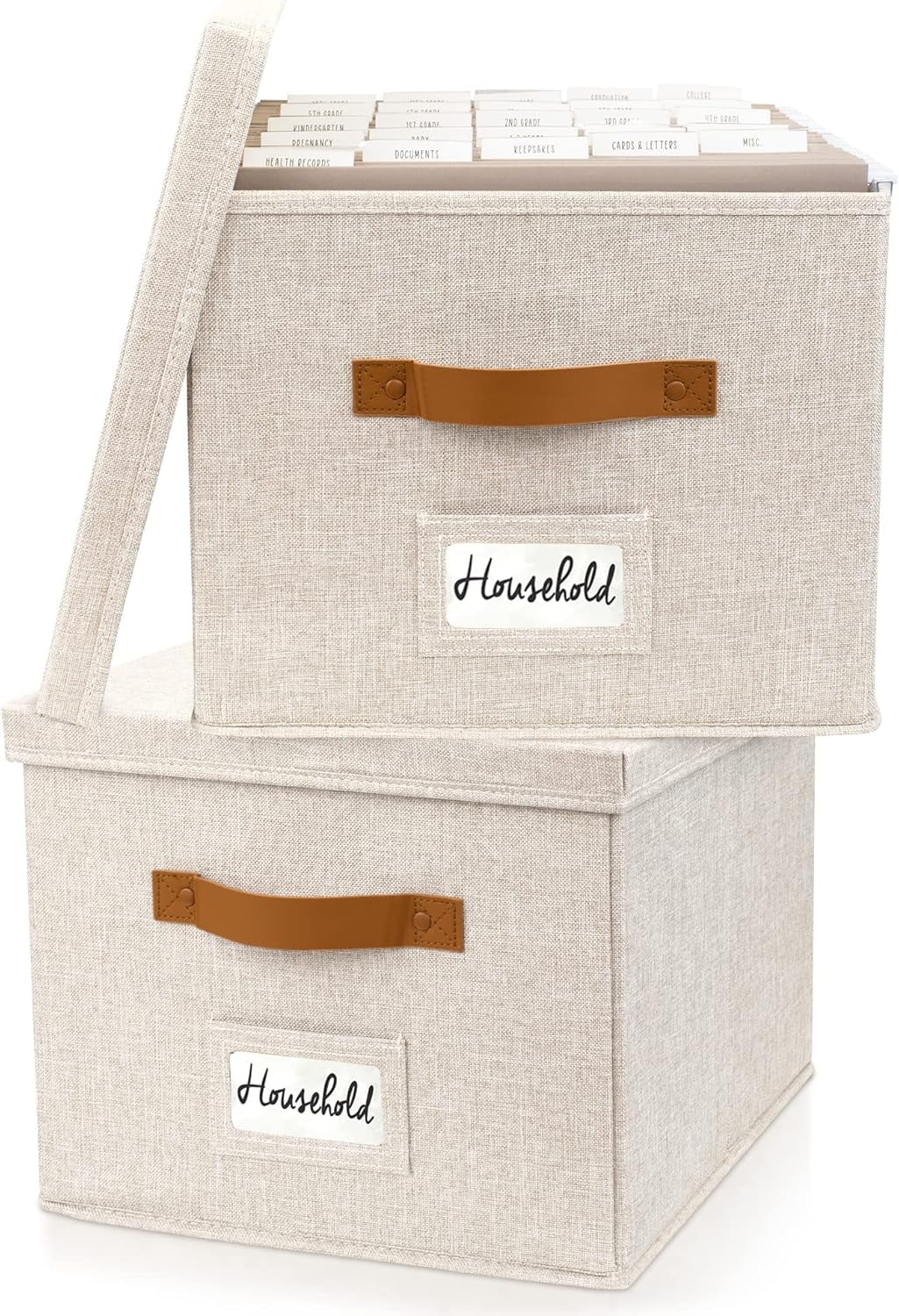 Decorative File Organizer Box Set of 2 - Collapsible Linen Filing ...