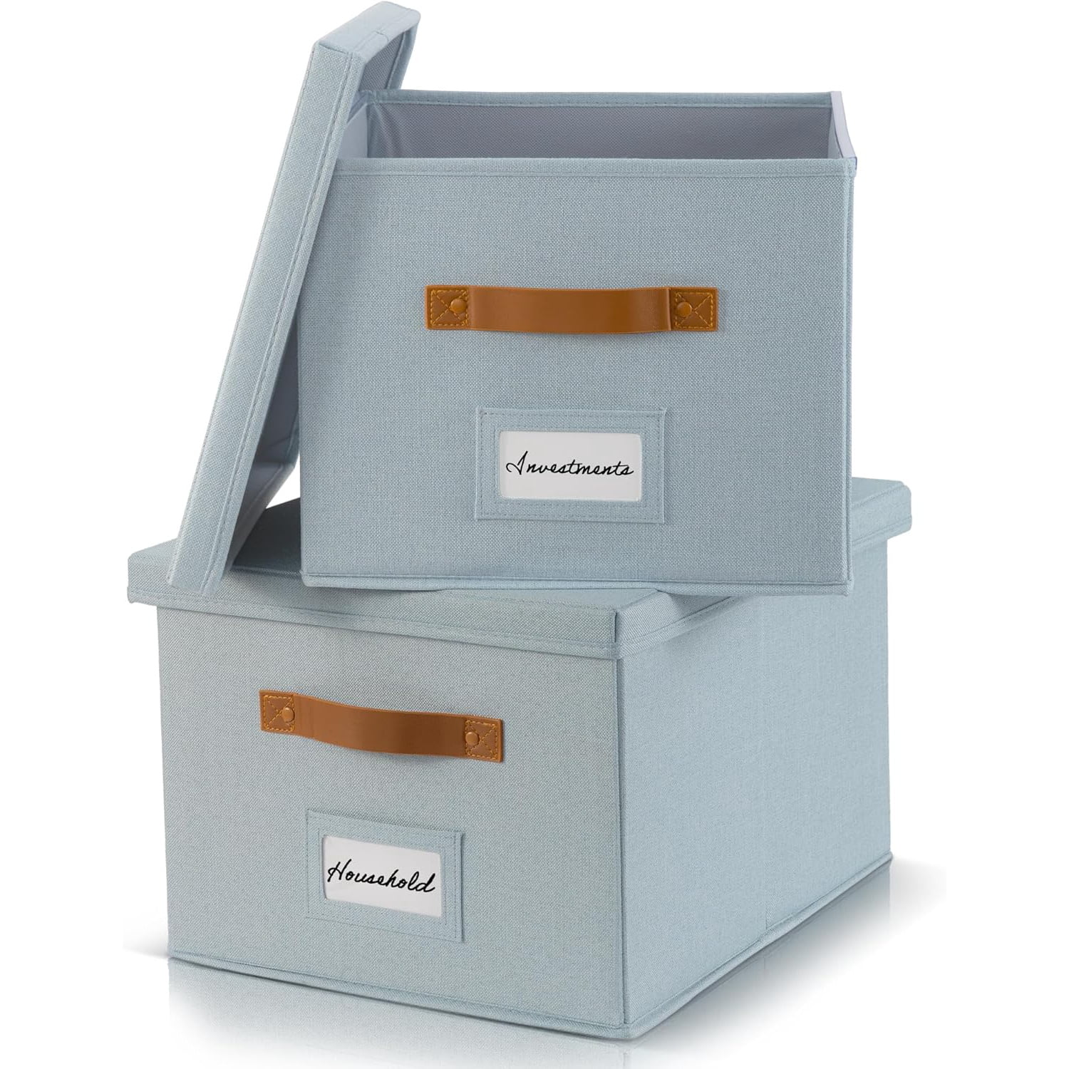 Decorative File Organizer Box Set of 2 - Collapsible Linen Filing ...