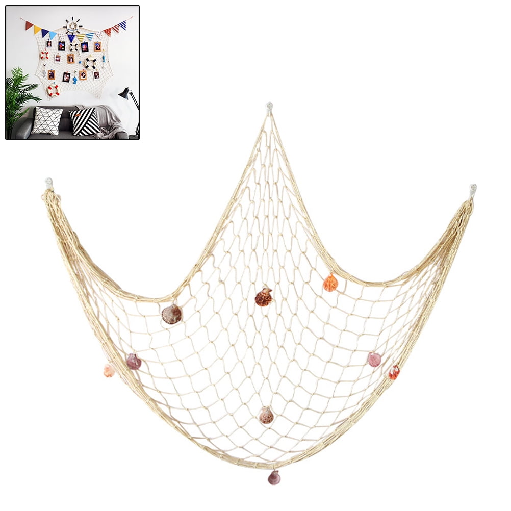 Decorative Fishing Net Wall Decor with Seashells Nautical Style Wall ...