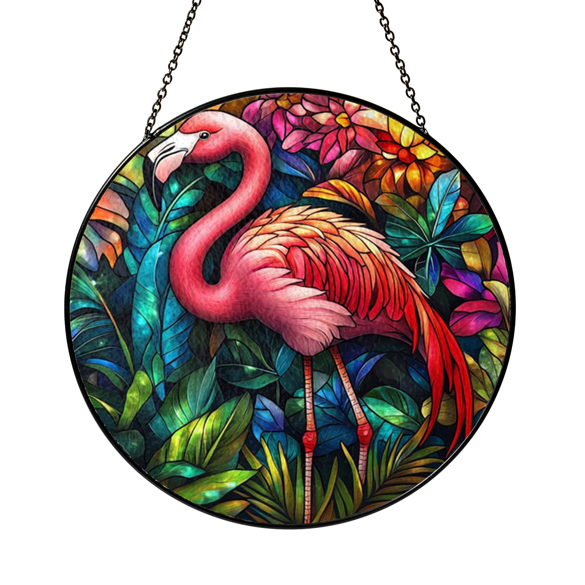 Decorative Flamingo Window Panel – Stained Glass Style Nature Art ...