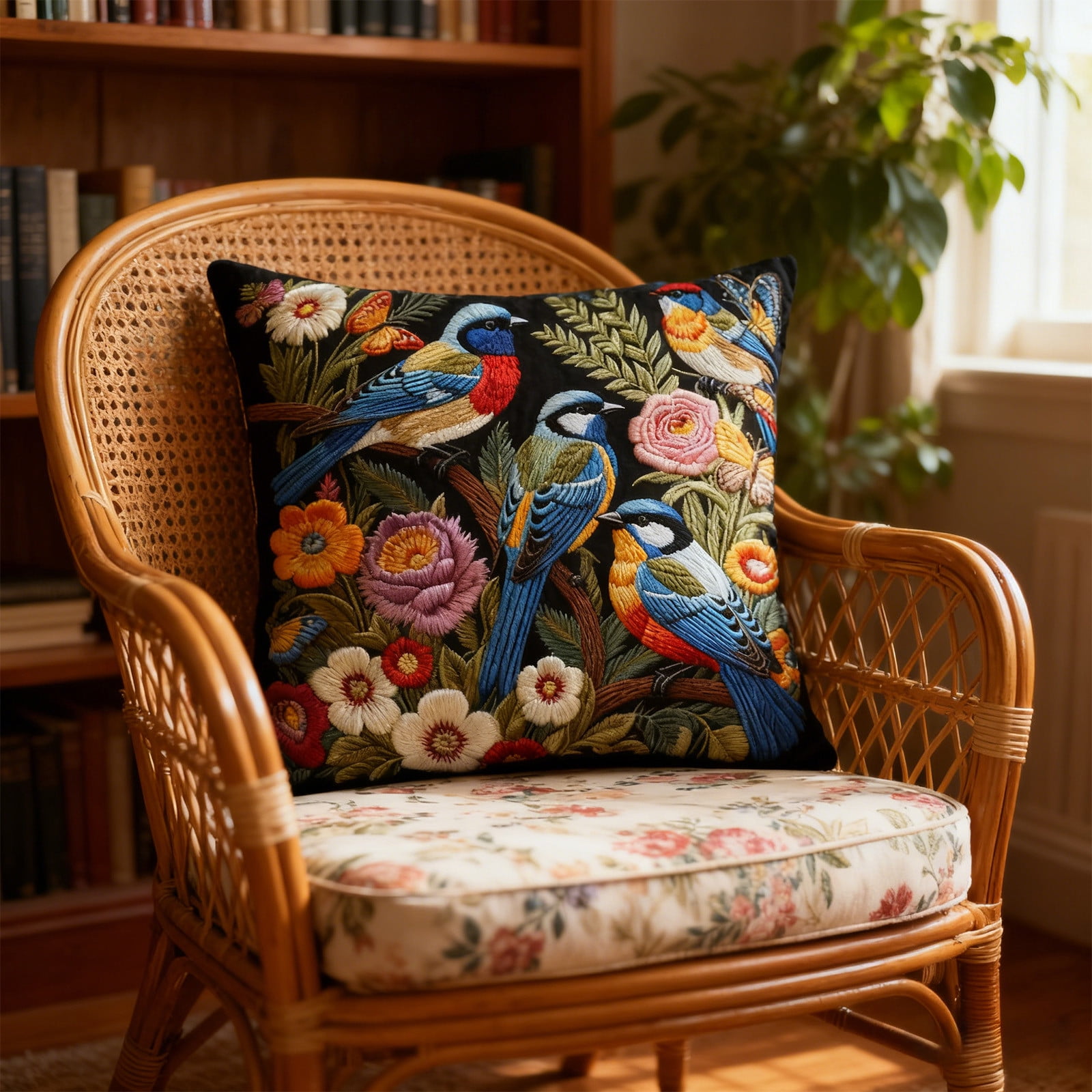 Decorative Floral Bird Cushion Covers - Elegant Vintage Style, Soft ...