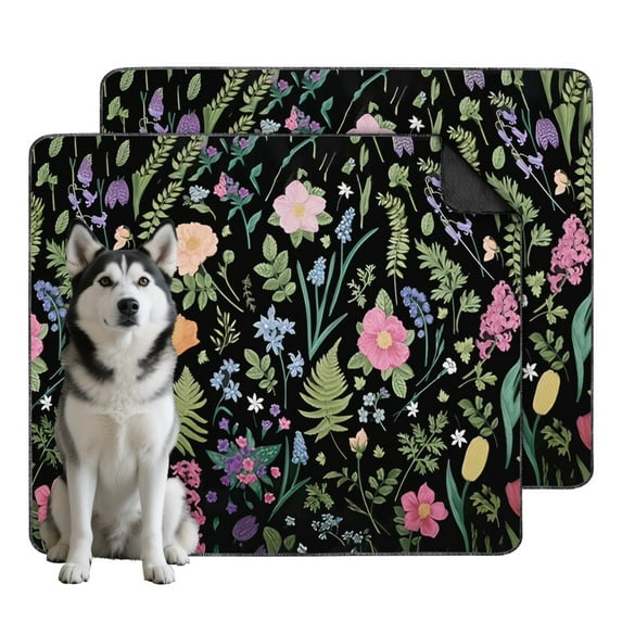 Decorative Floral Border Dog Mats, 2-Pack Reusable Training Pads with ...