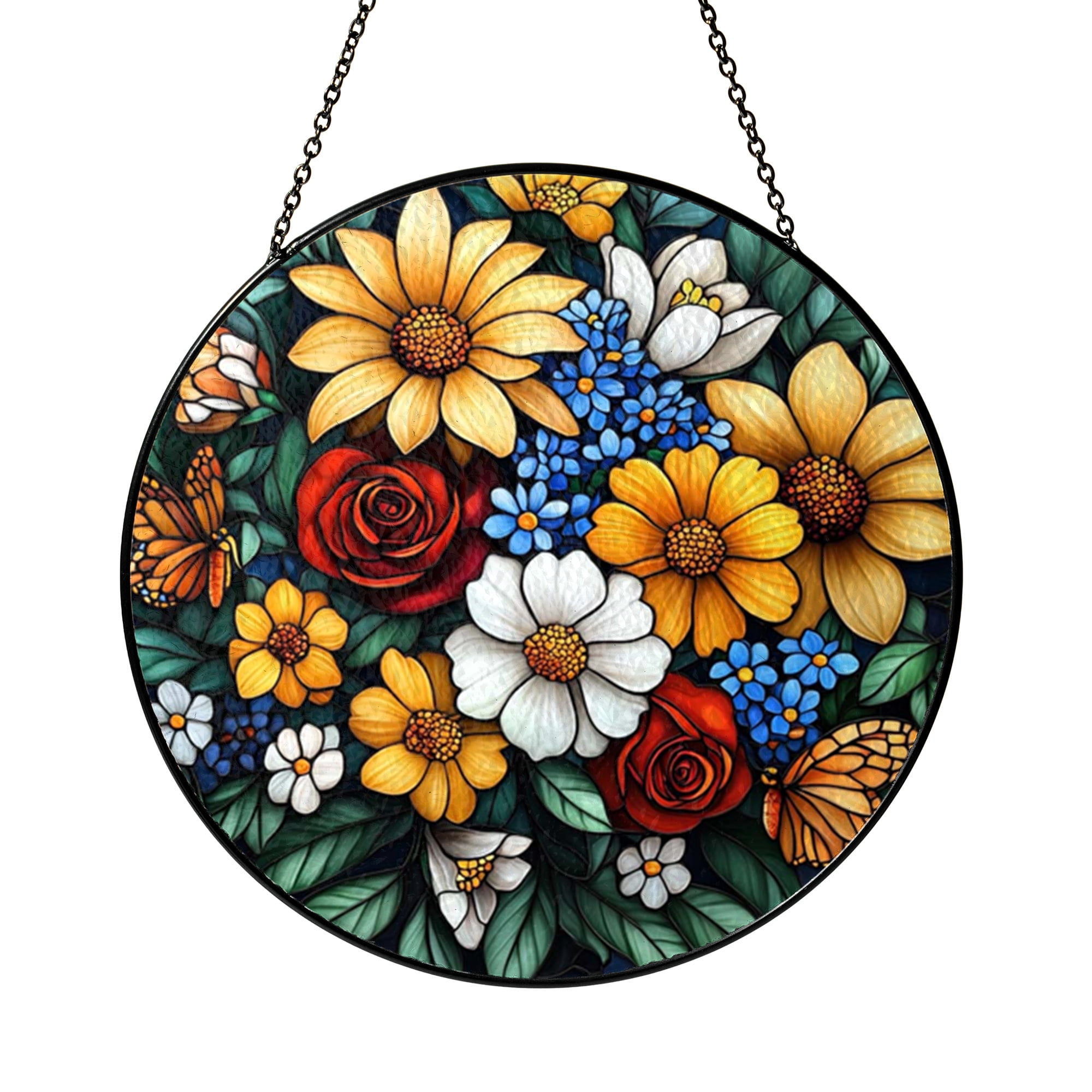 Decorative Floral Faux Stained Glass Round Sign – Country Inspired ...