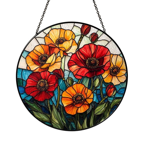 Decorative Floral Glass Effect Window Ornament, Faux Stained Glass ...