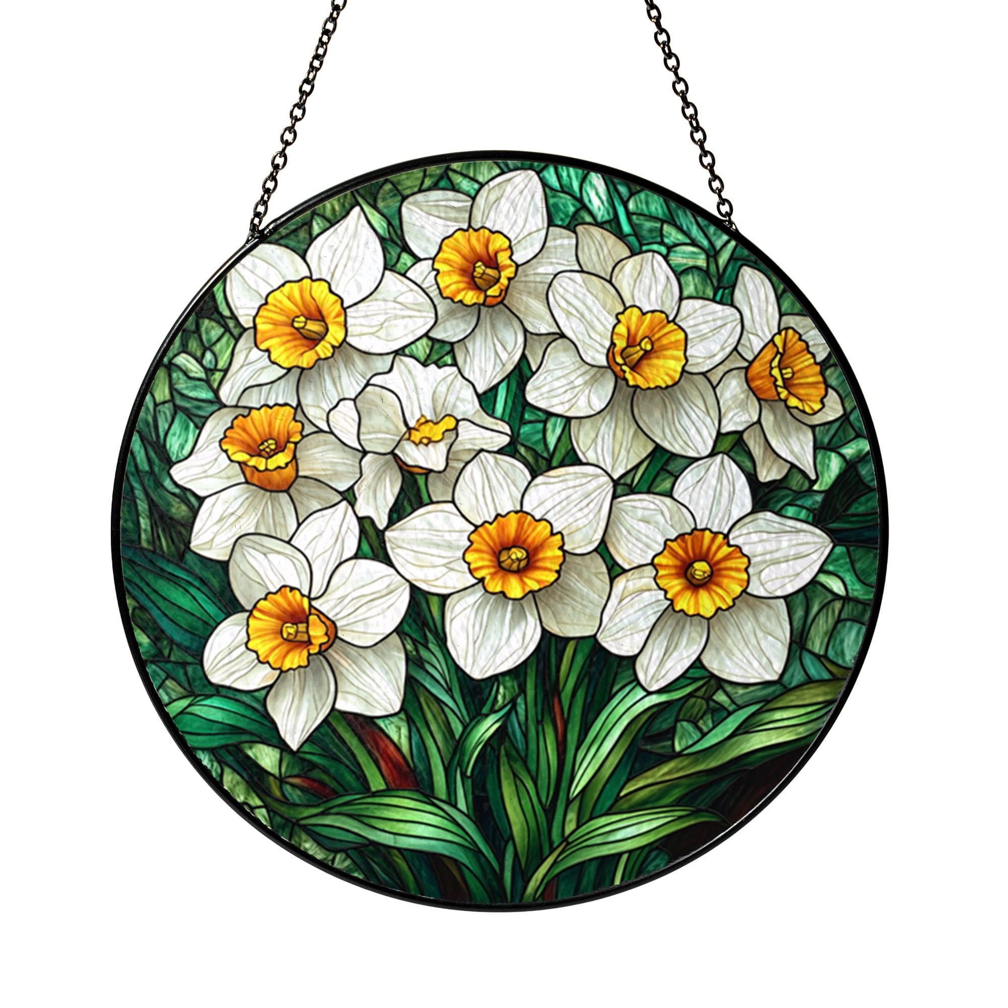 Decorative Floral Glass Window Accent, Botanical Hanging Art for ...