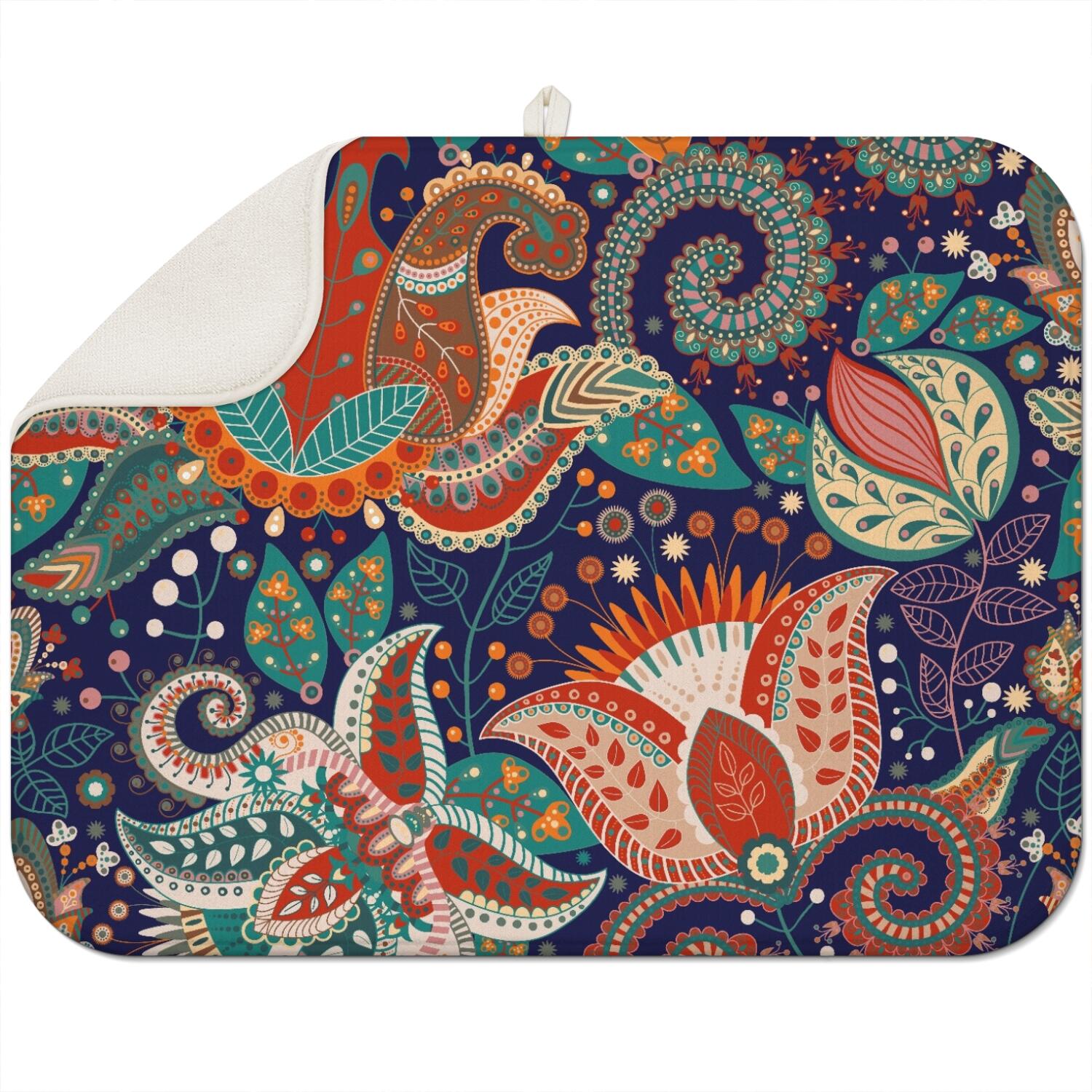 Decorative Floral Paisley Dish Mat Vintage Chic Design, Super Absorbent ...