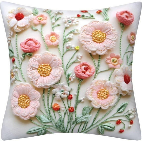 Decorative Floral Pillow Cover With Intricate Embroidery-Like Design ...