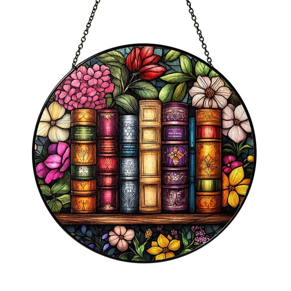 Decorative Flower Book Stained Glass Style Suncatcher Window Decor ...