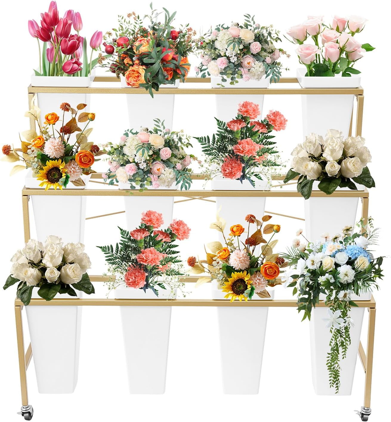 Decorative Flower Display Stand with Buckets, 2-Tier Florist Stand ...