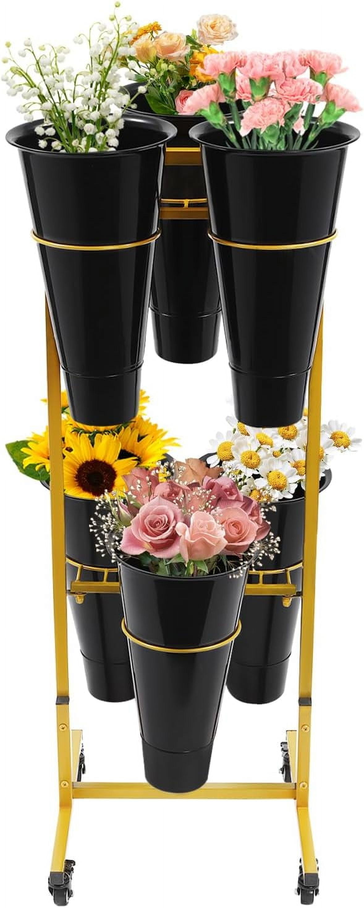 Decorative Flower Display Stand with Buckets, 2-Tier Florist Stand ...