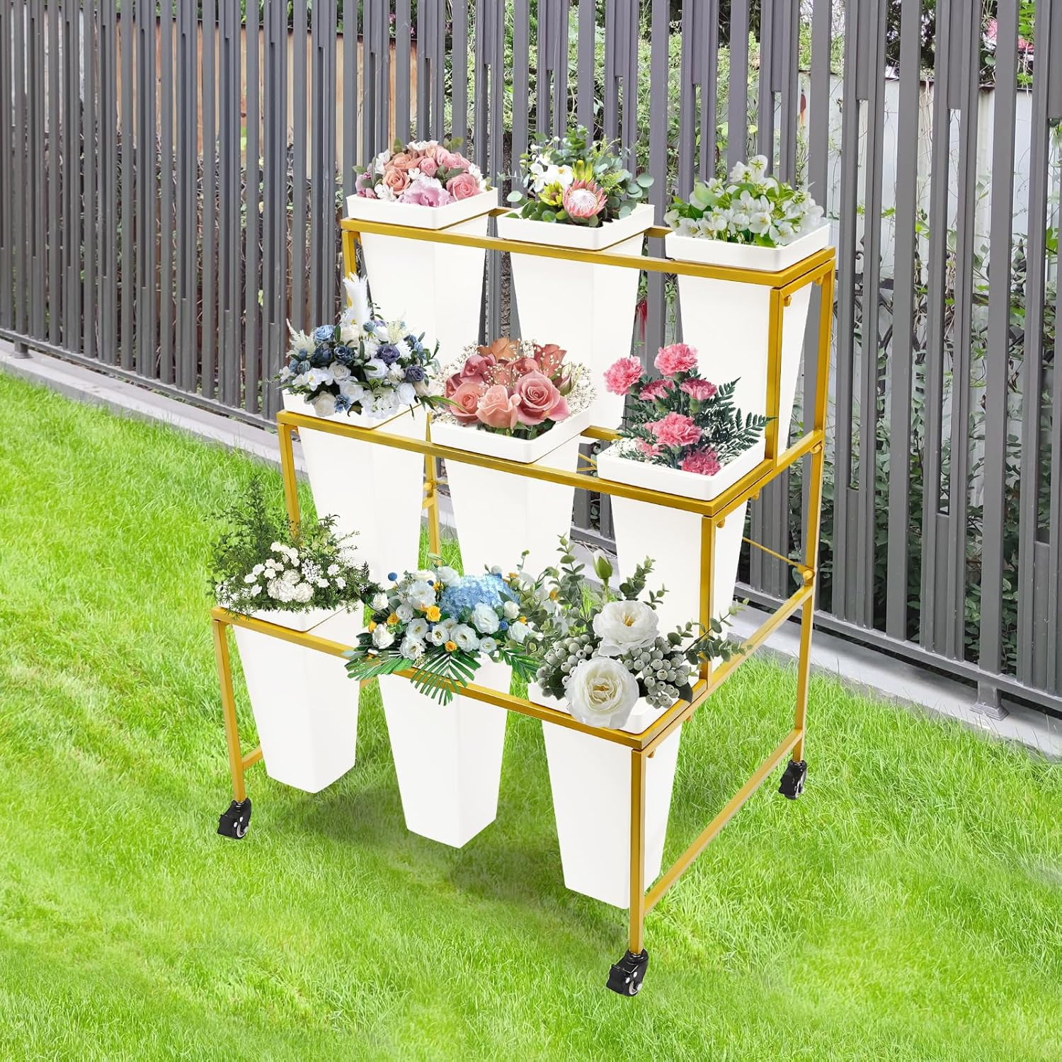 Decorative Flower Display Stand with Buckets, 2-Tier Florist Stand ...