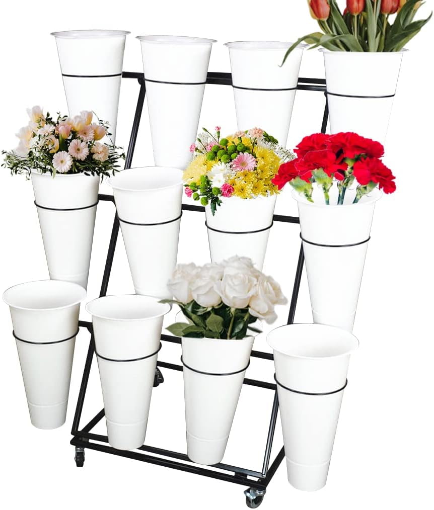 Decorative Flower Display Stand with Buckets for Cut Flowers, Heavy ...