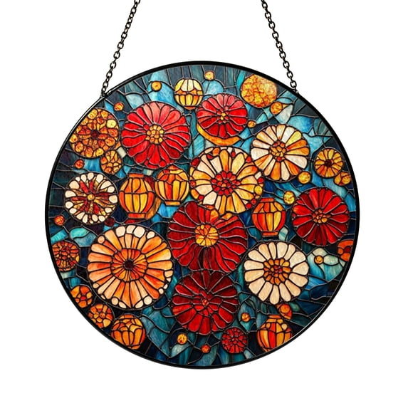 Decorative Flower and Lantern Stained Glass Suncatcher Window Hanging ...