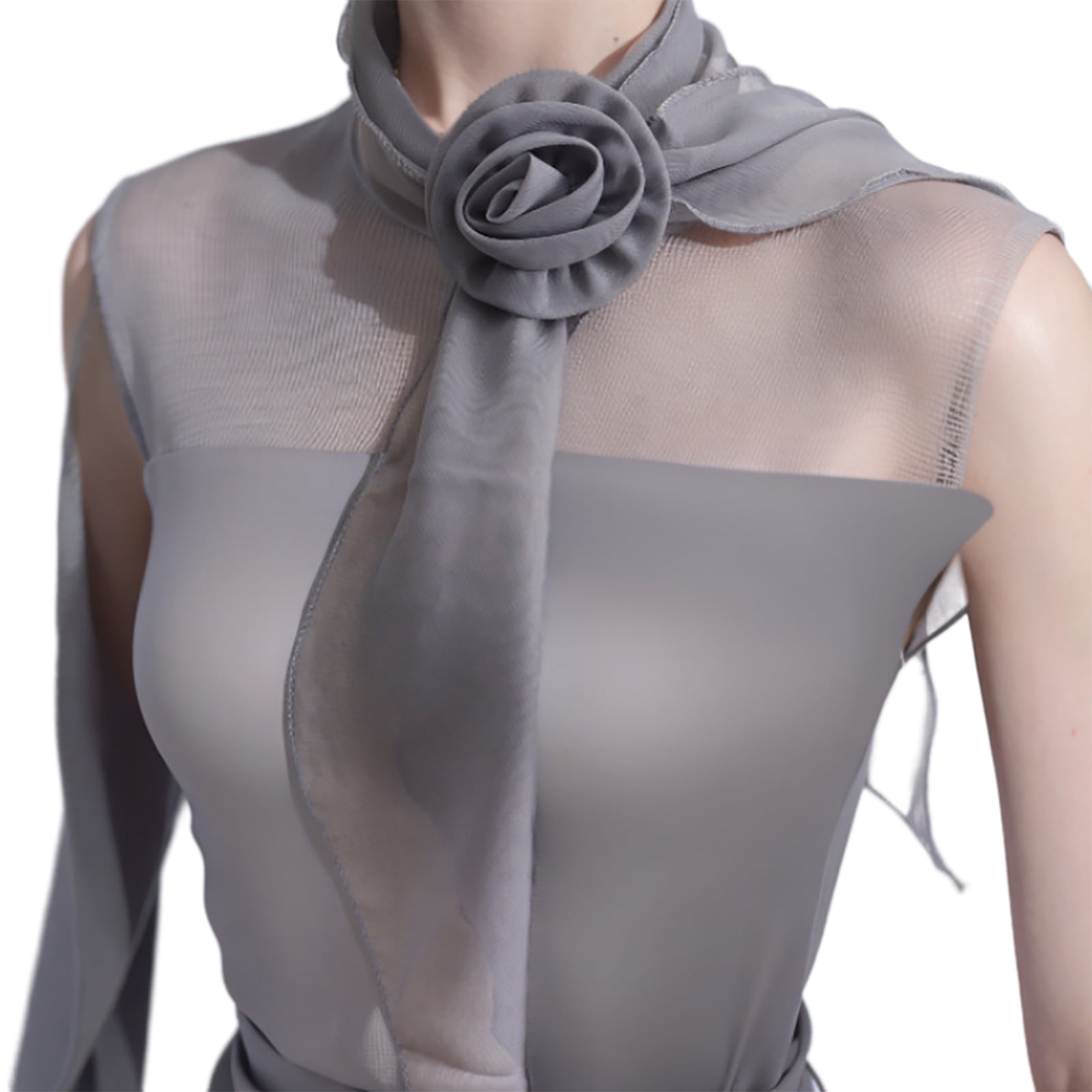 Decorative Flower Necktie Small Silk Scarf for Girl Elegant Neckwear for Party Dress Hand Tied ...