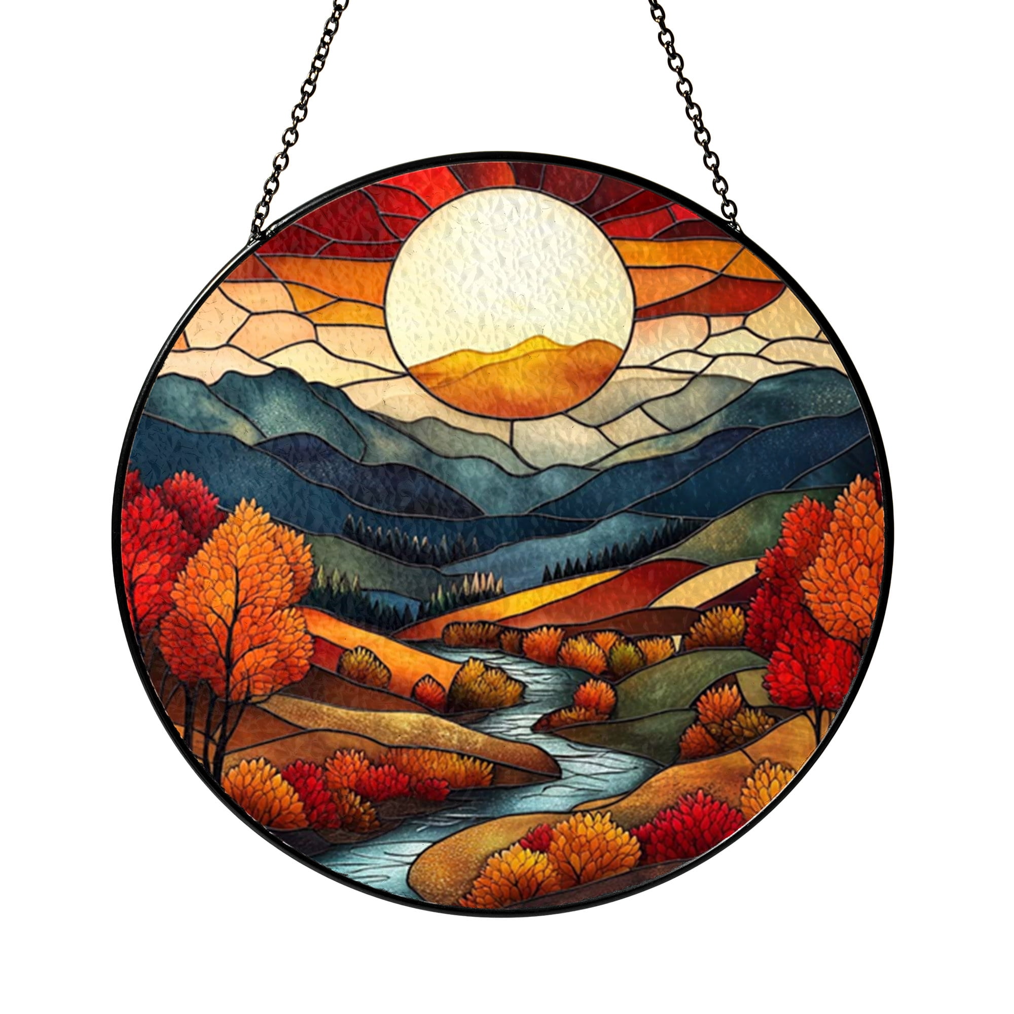 Decorative Forest River Scene Stained Glass Suncatcher – Window Decor ...