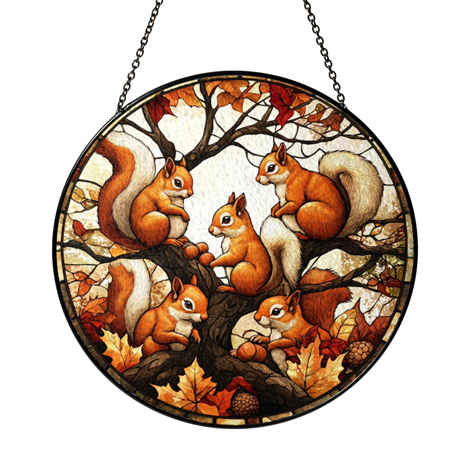 Decorative Forest Squirrel Stained Glass Suncatcher – Window Hanging ...