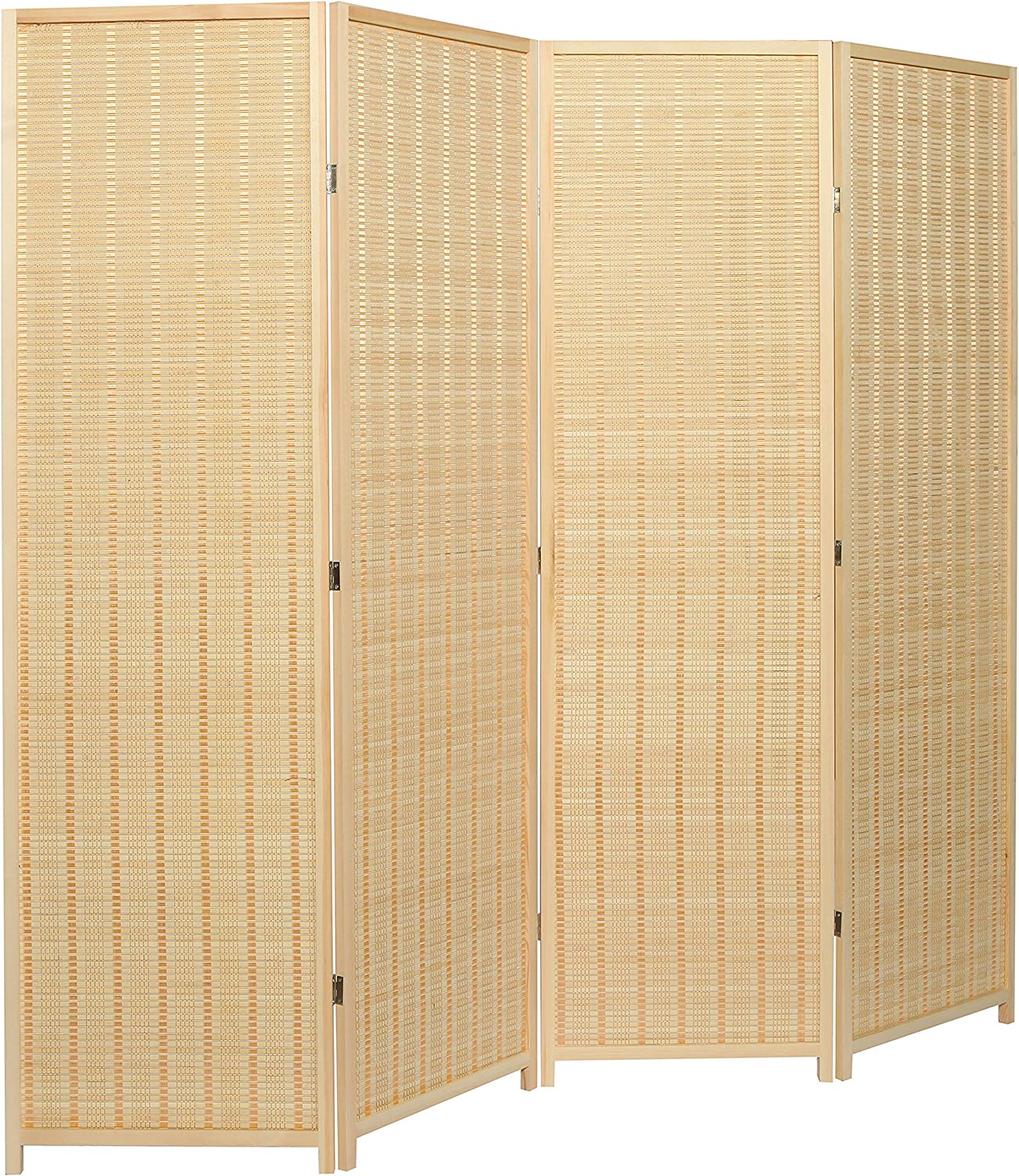 Decorative Freestanding Beige Woven Bamboo 4 Panel Hinged Privacy ...