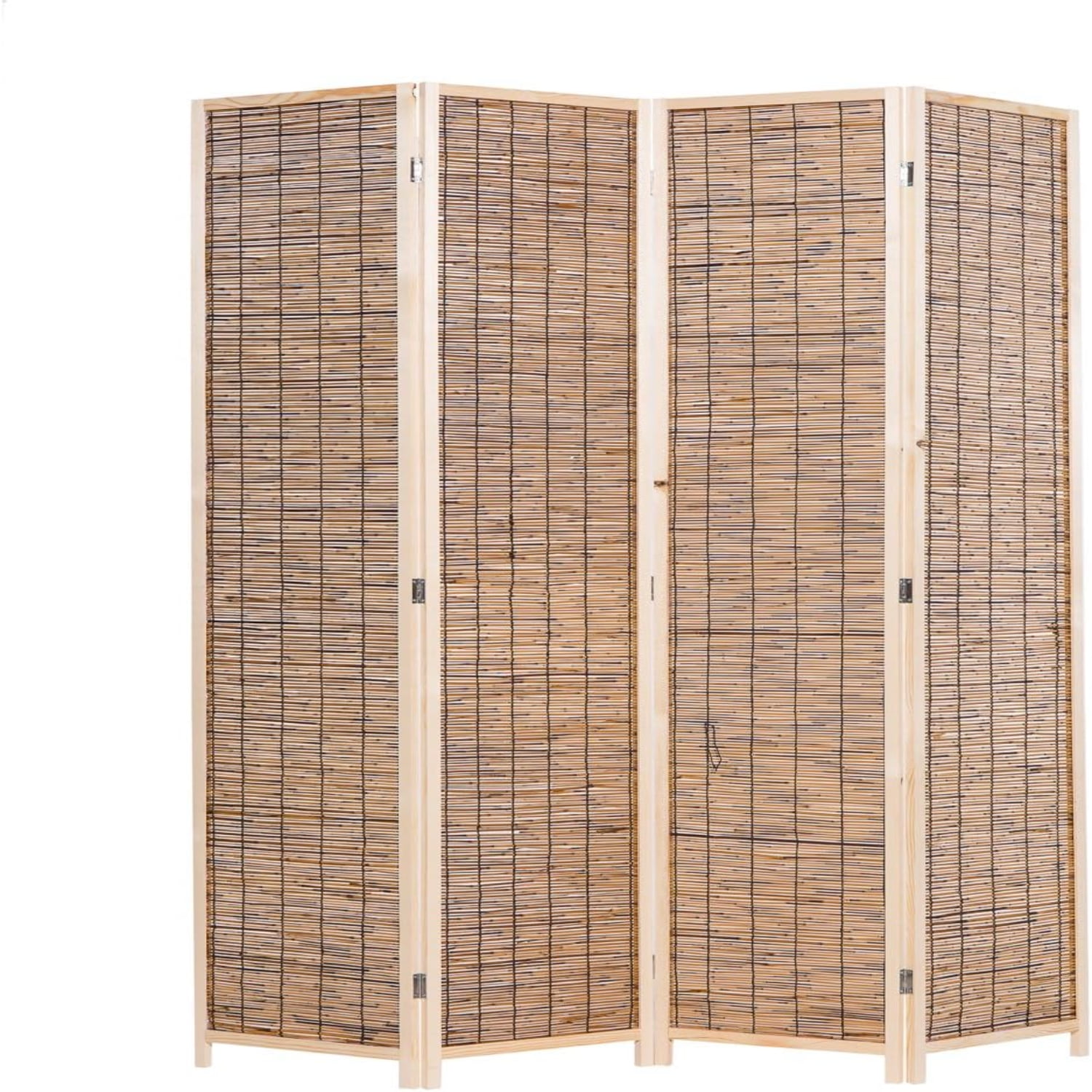 Decorative Freestanding Wood Frame Reed 4 Panels Hinged Semi Privacy ...